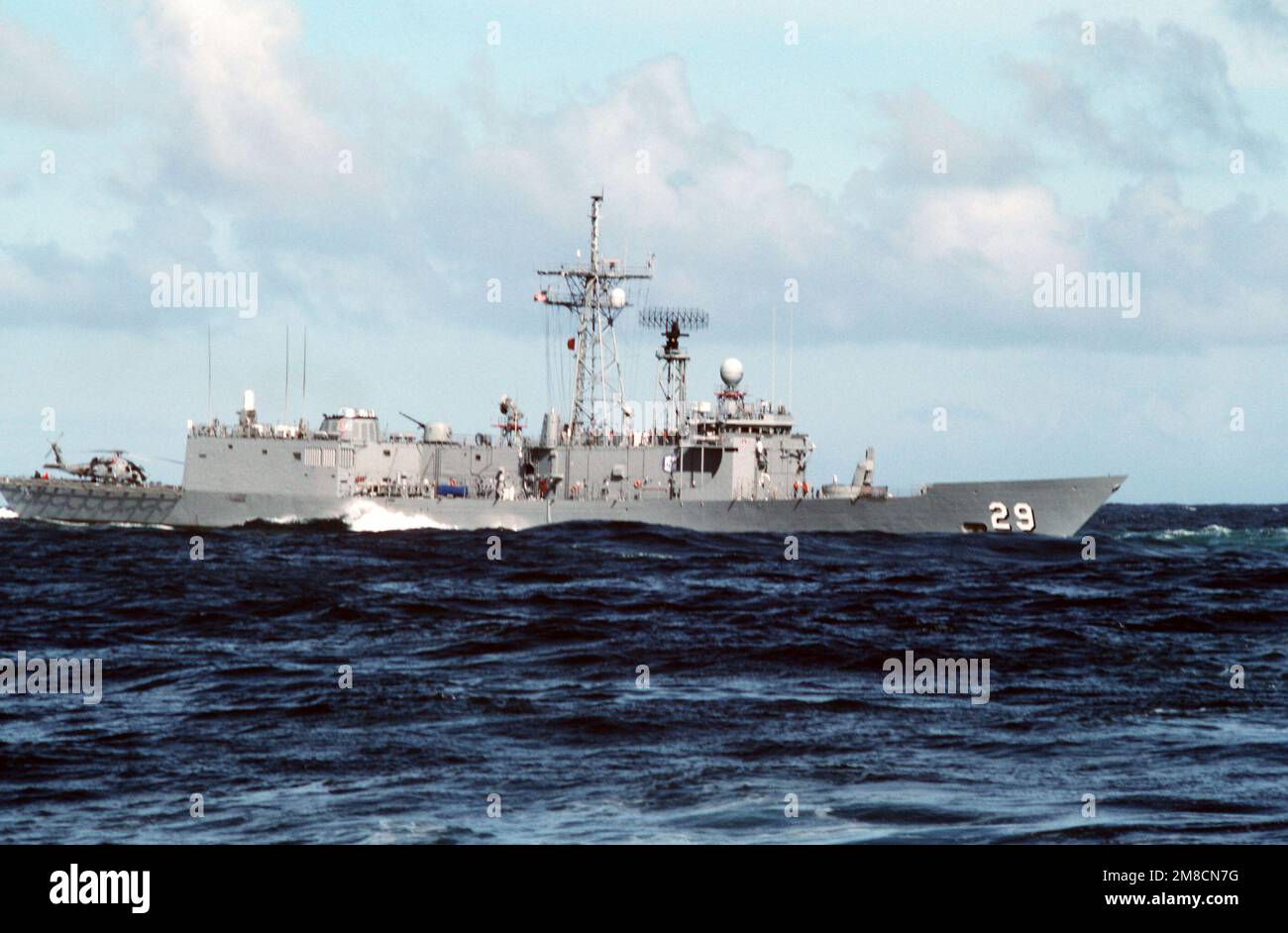 A starboard beam view of the guided missile frigate USS STEPHEN W ...