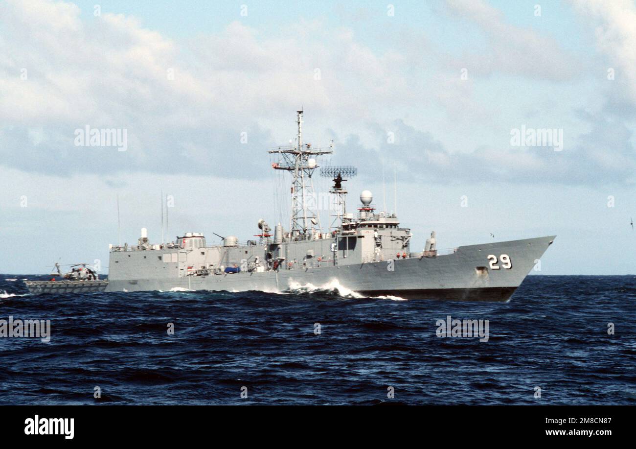 A starboard bow view of the guided missile frigate USS STEPHEN W ...