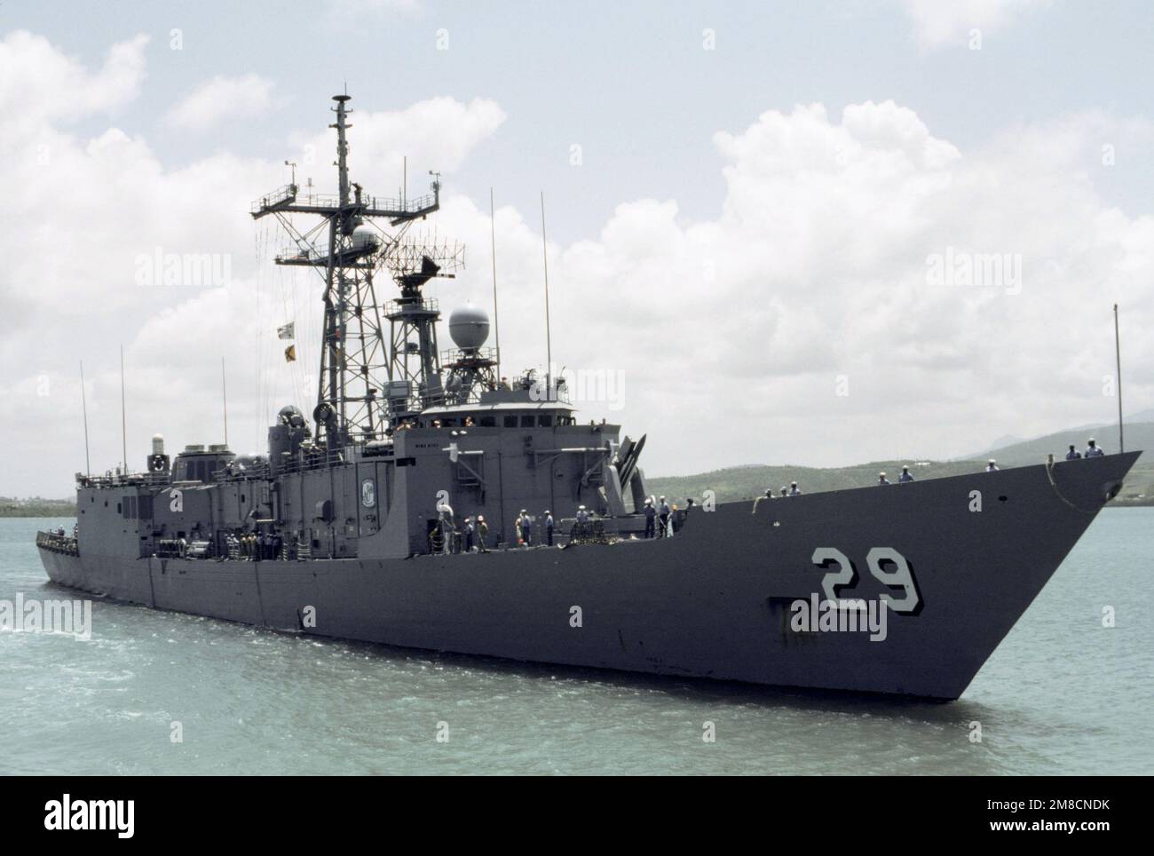 A starboard bow view of the guided missile frigate USS STEPHEN W ...