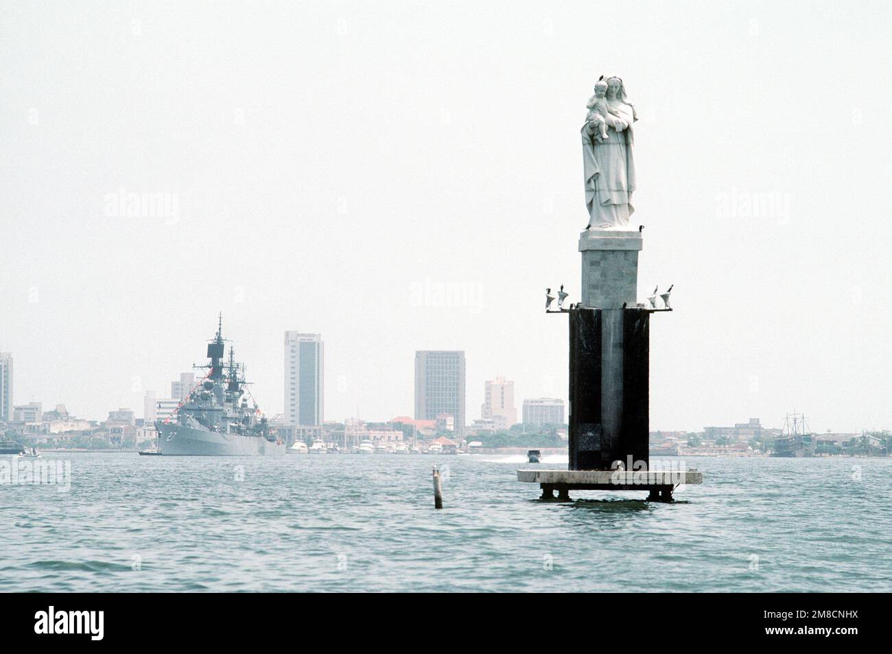 The guided missile cruiser USS JOSEPHUS DANIELS (CG-27) stands at ...