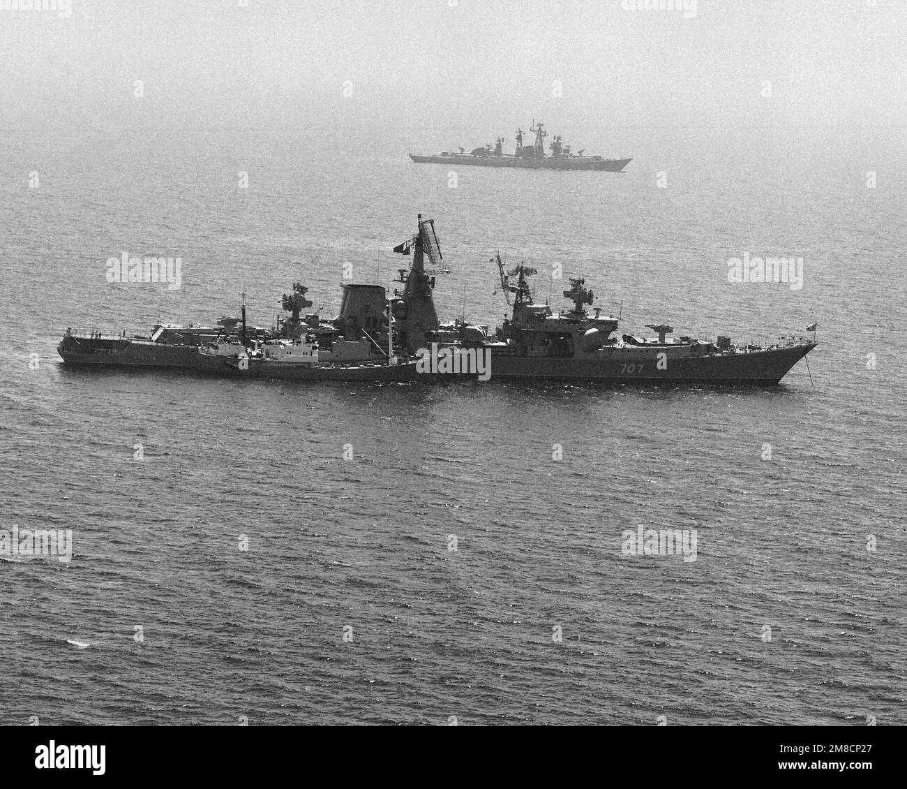 The Soviet Mayak Class Refrigerated Stores Ship Lama Foreground Lies Alongside The Kara Class