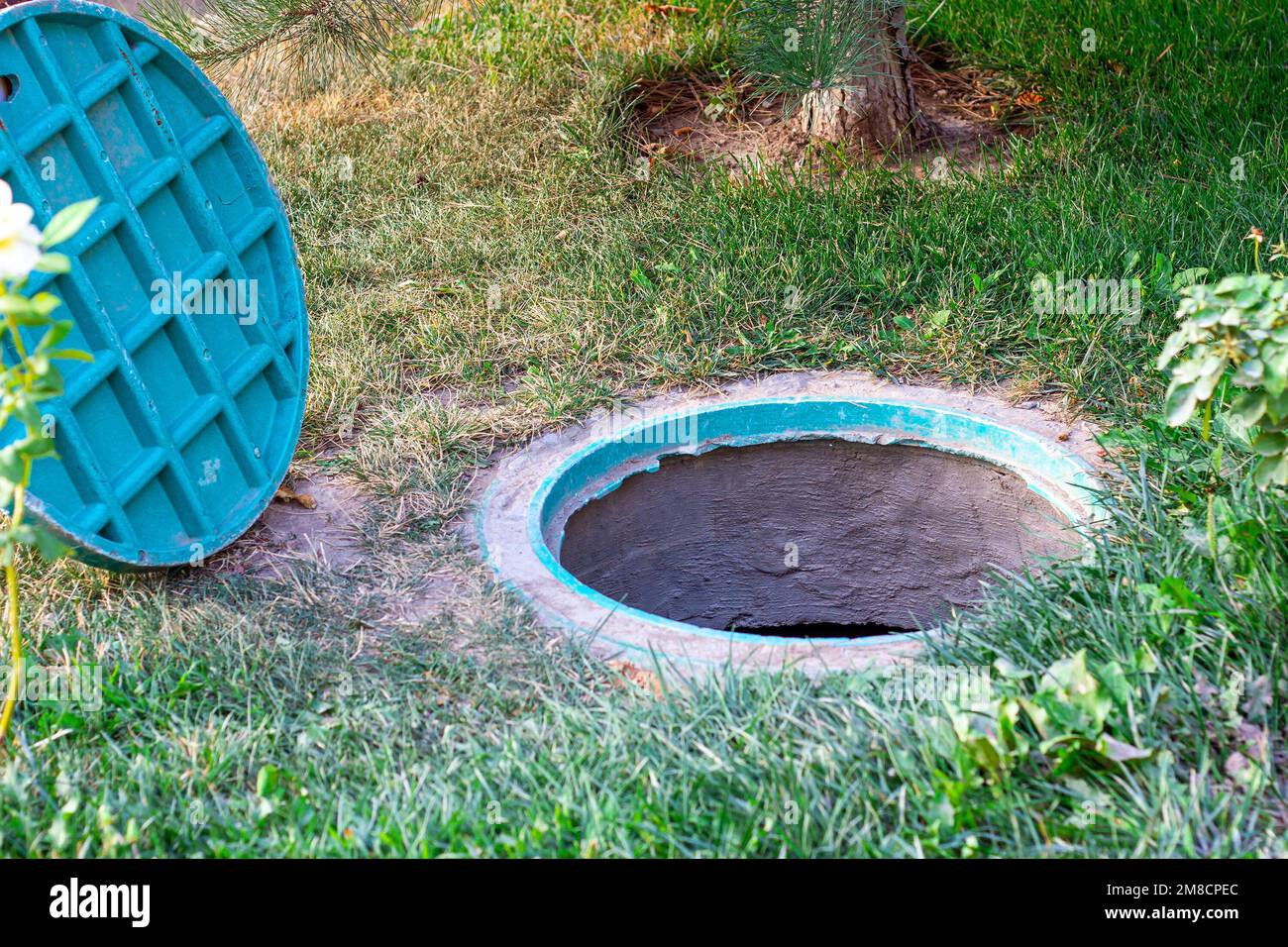 Dangerous open manhole sewer drainage system in the city during the ...