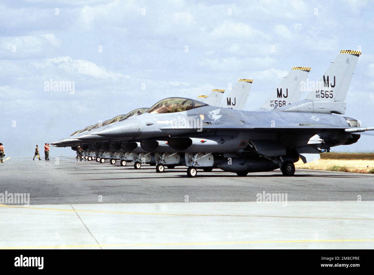 A line of 14th Tactical Fighter Squadron F-16C Fighting Falcon aircraft ...
