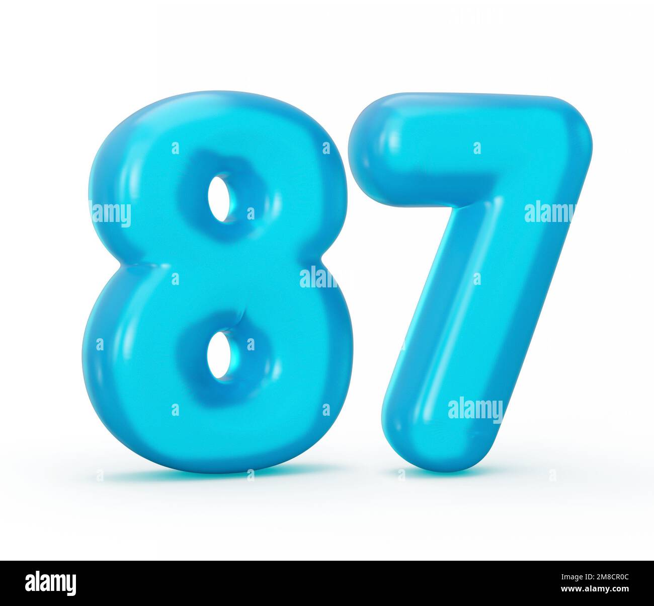 A 3d illustration of a blue jelly digital 87 (Eighty-Seven) isolated on ...