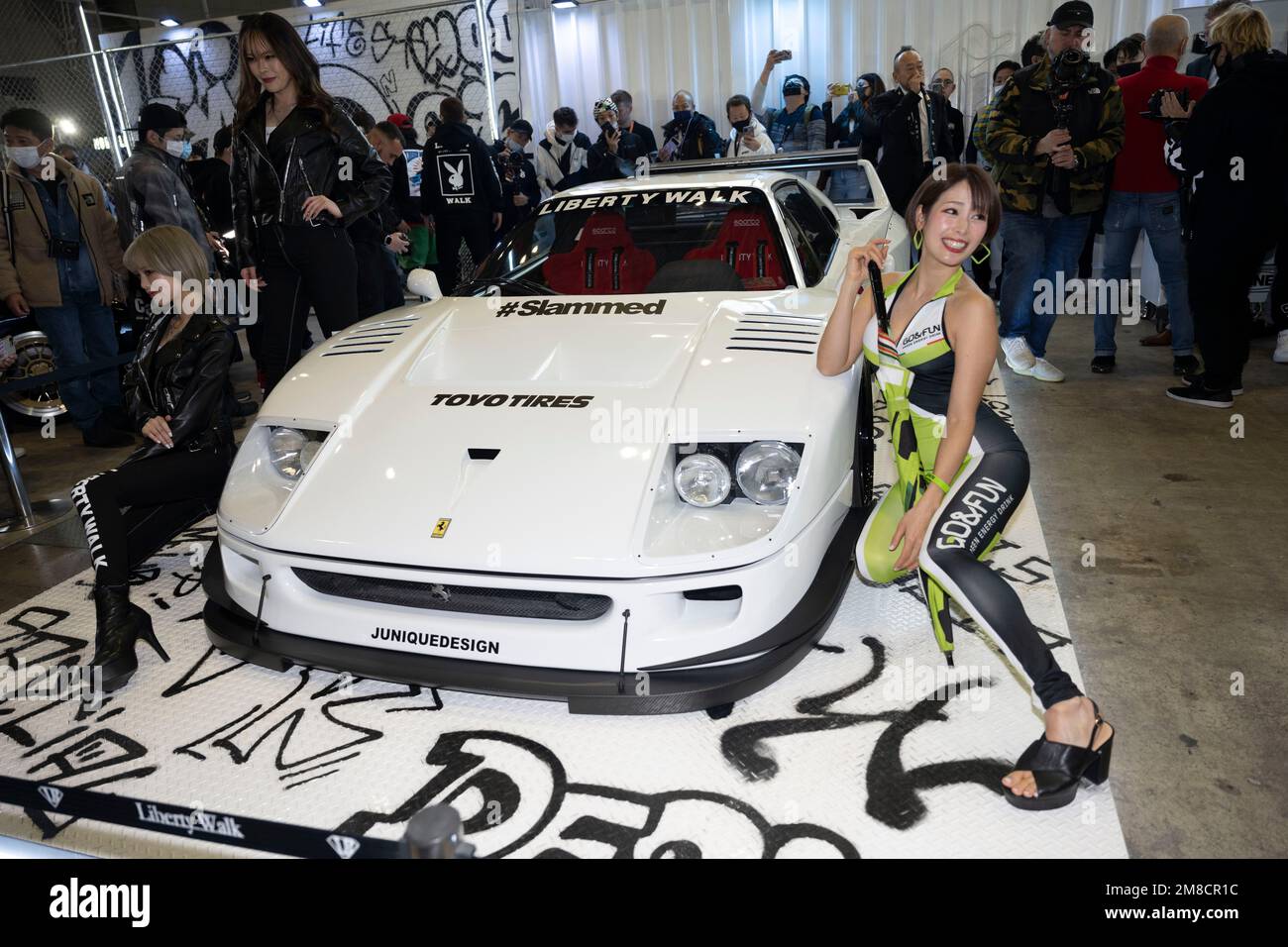 Chiba, Japan. 13th Jan, 2023. Japanese Models pose with a Hinomaru ...