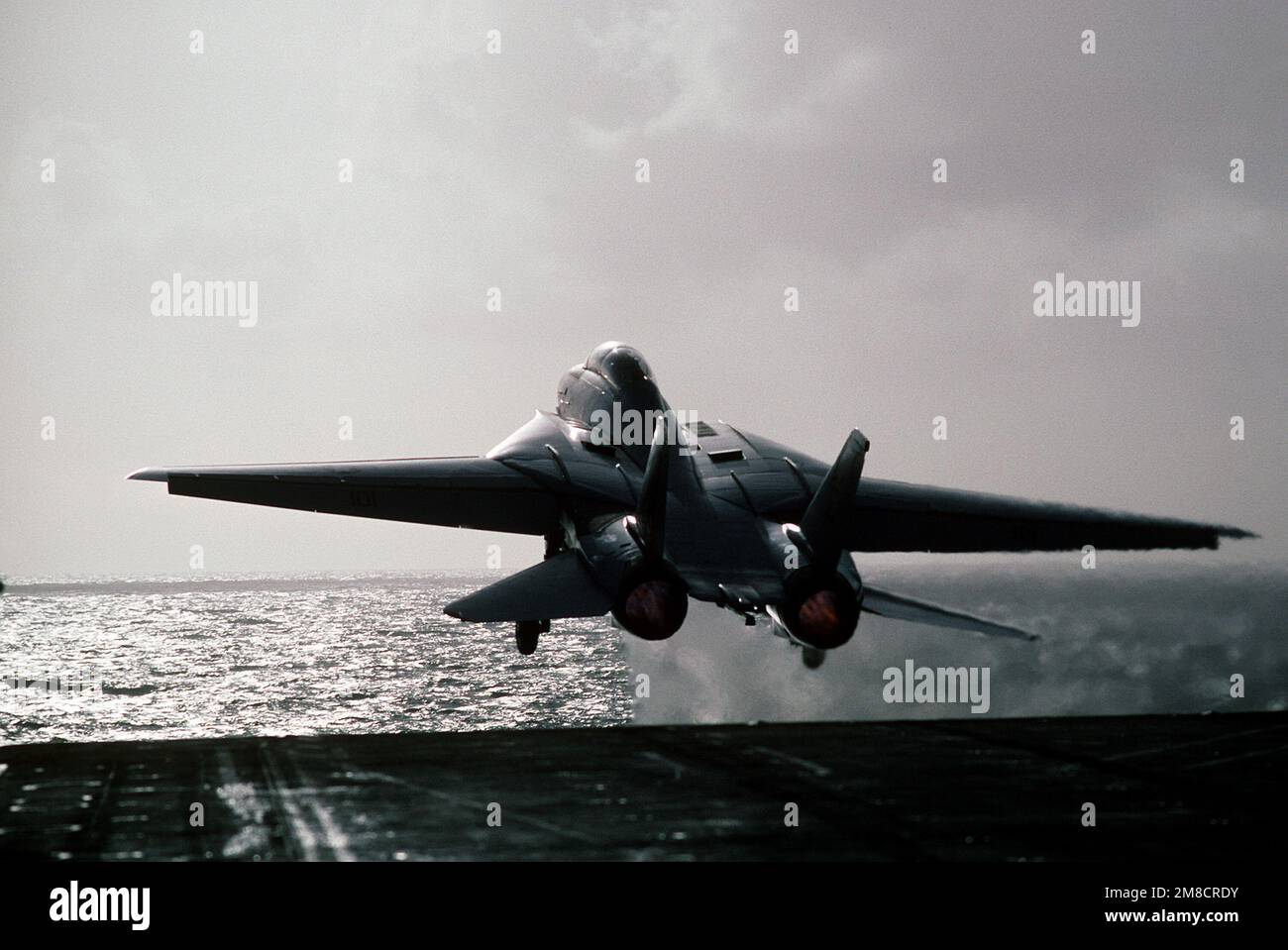 A Fighter Squadron 14 (VF-14) F-14A Tomcat aircraft takes to the air ...