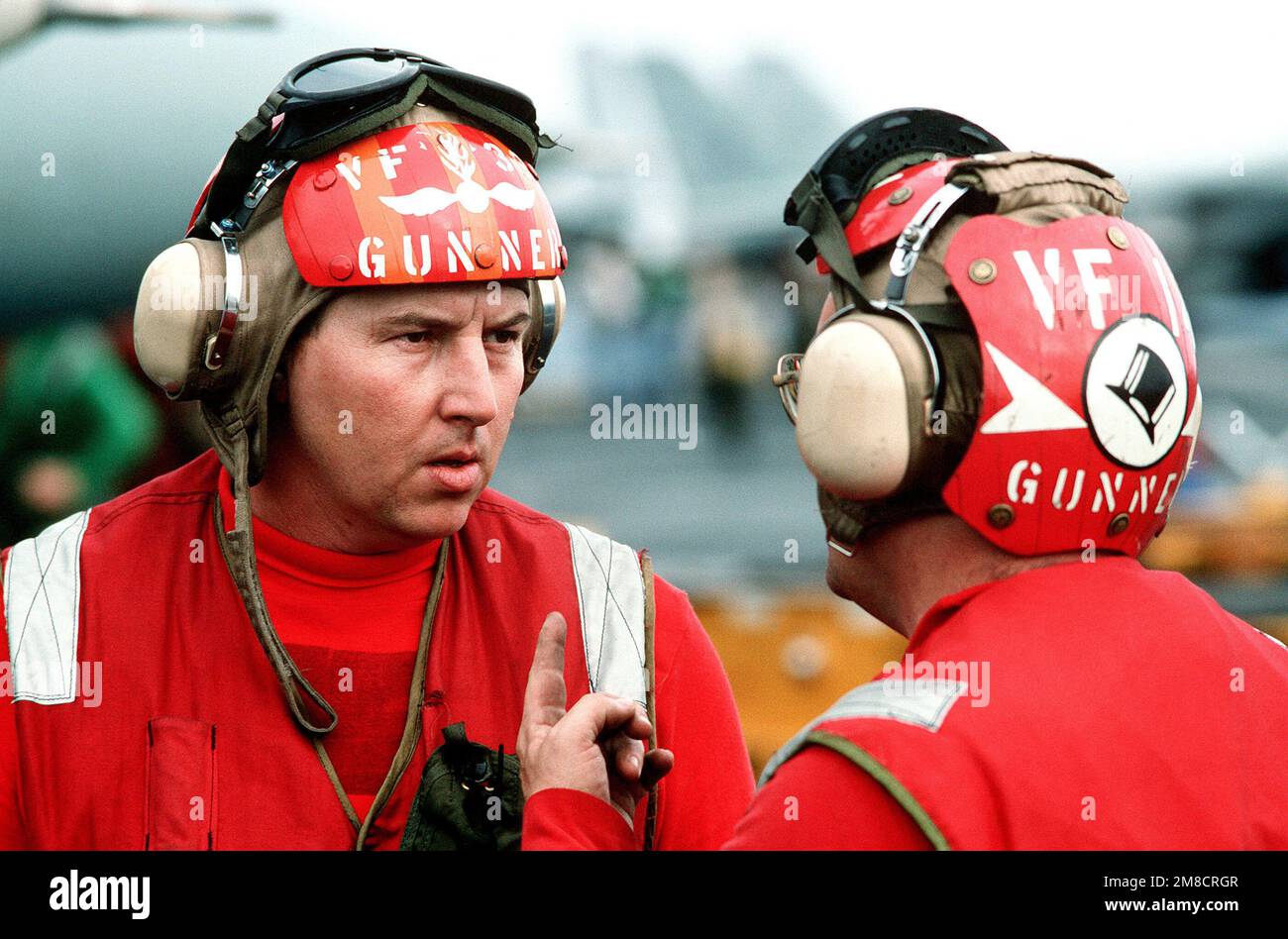 Aviation ordnance warrant officers from Fighter Squadron 32 (VF-32 ...