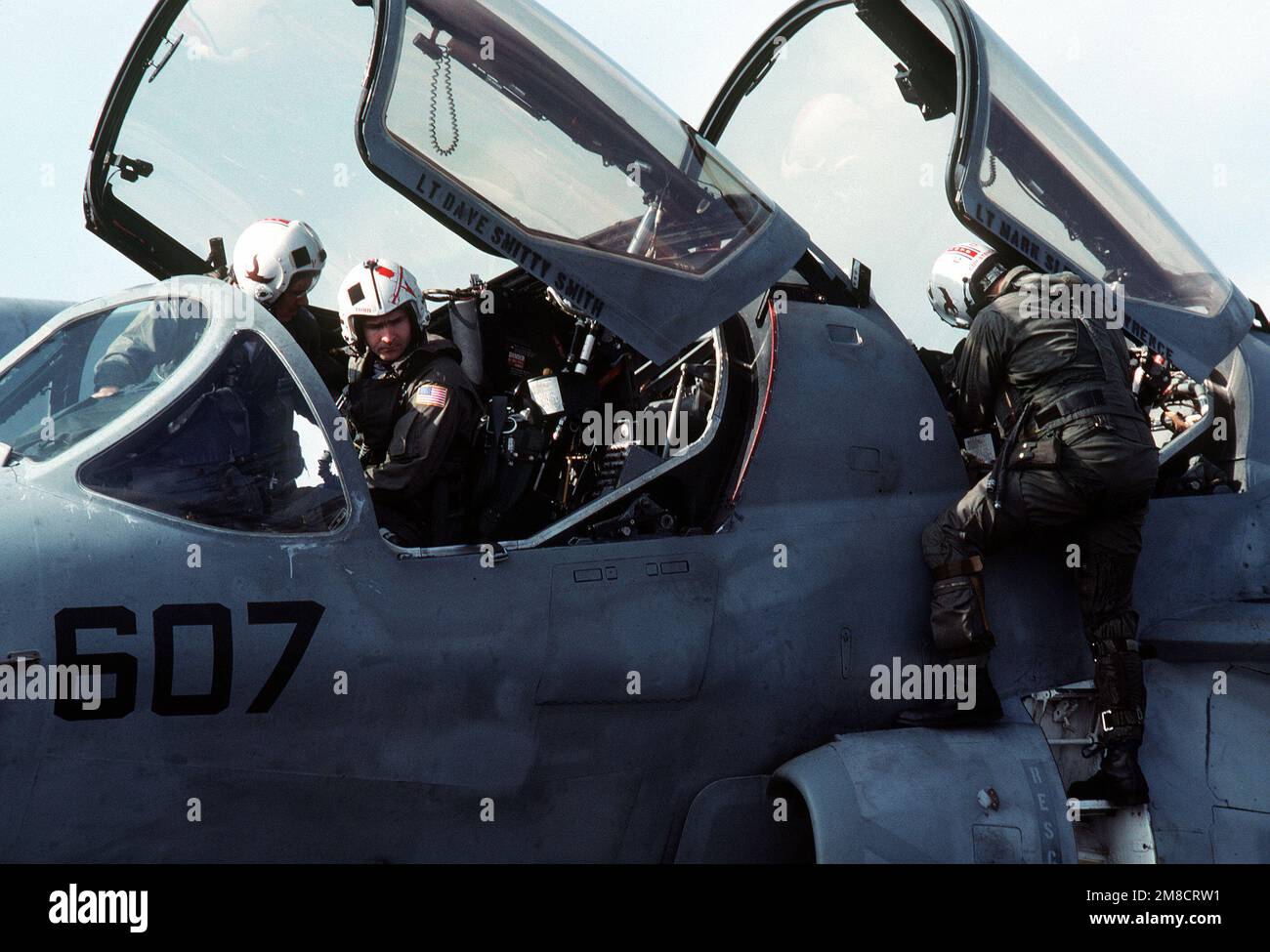 LT. Dave Smith and his crew perform a preflight check on their EA-6B ...