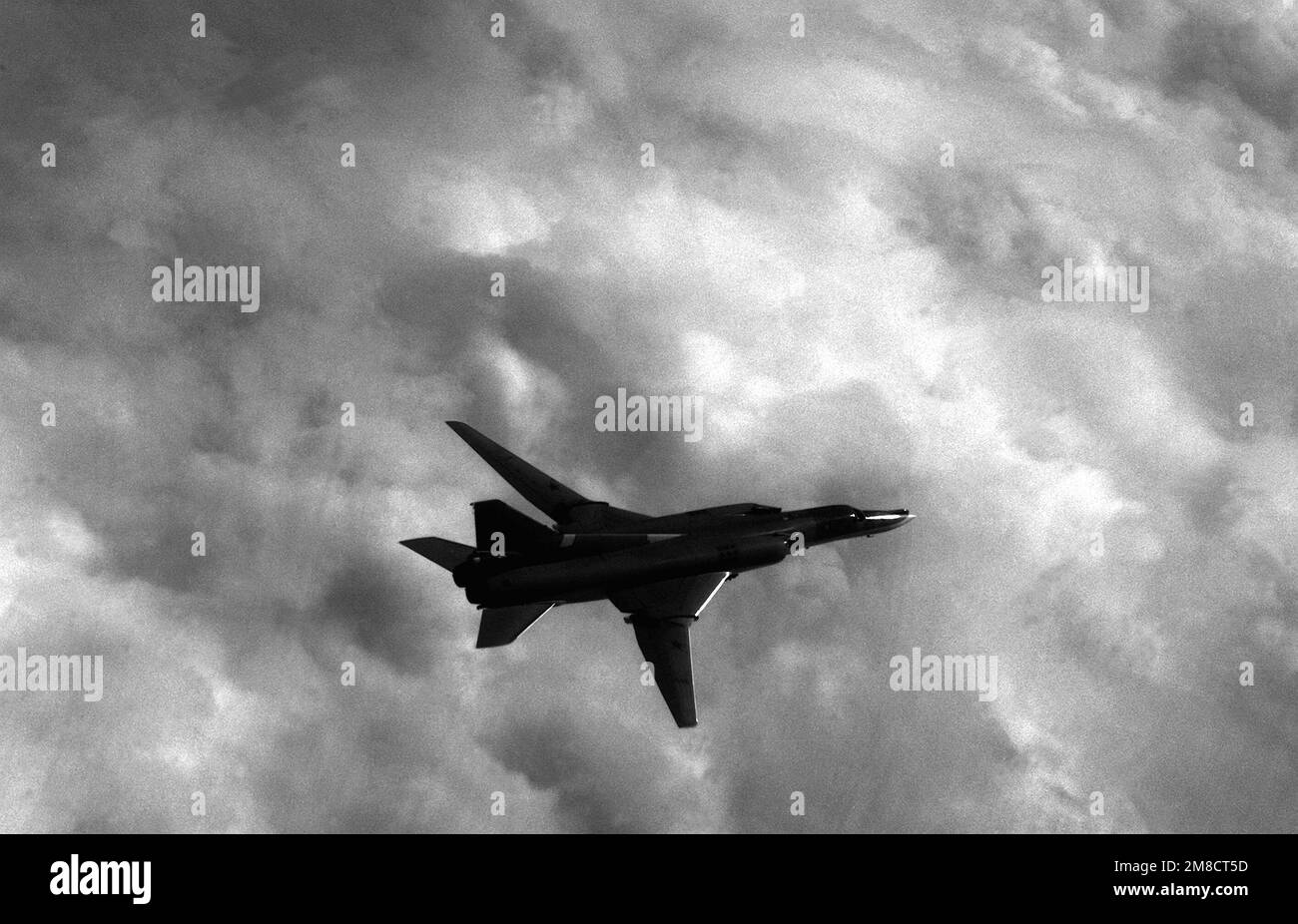 An air-to-air view of a Soviet Navy TU-22M Backfire-B aircraft. Country ...