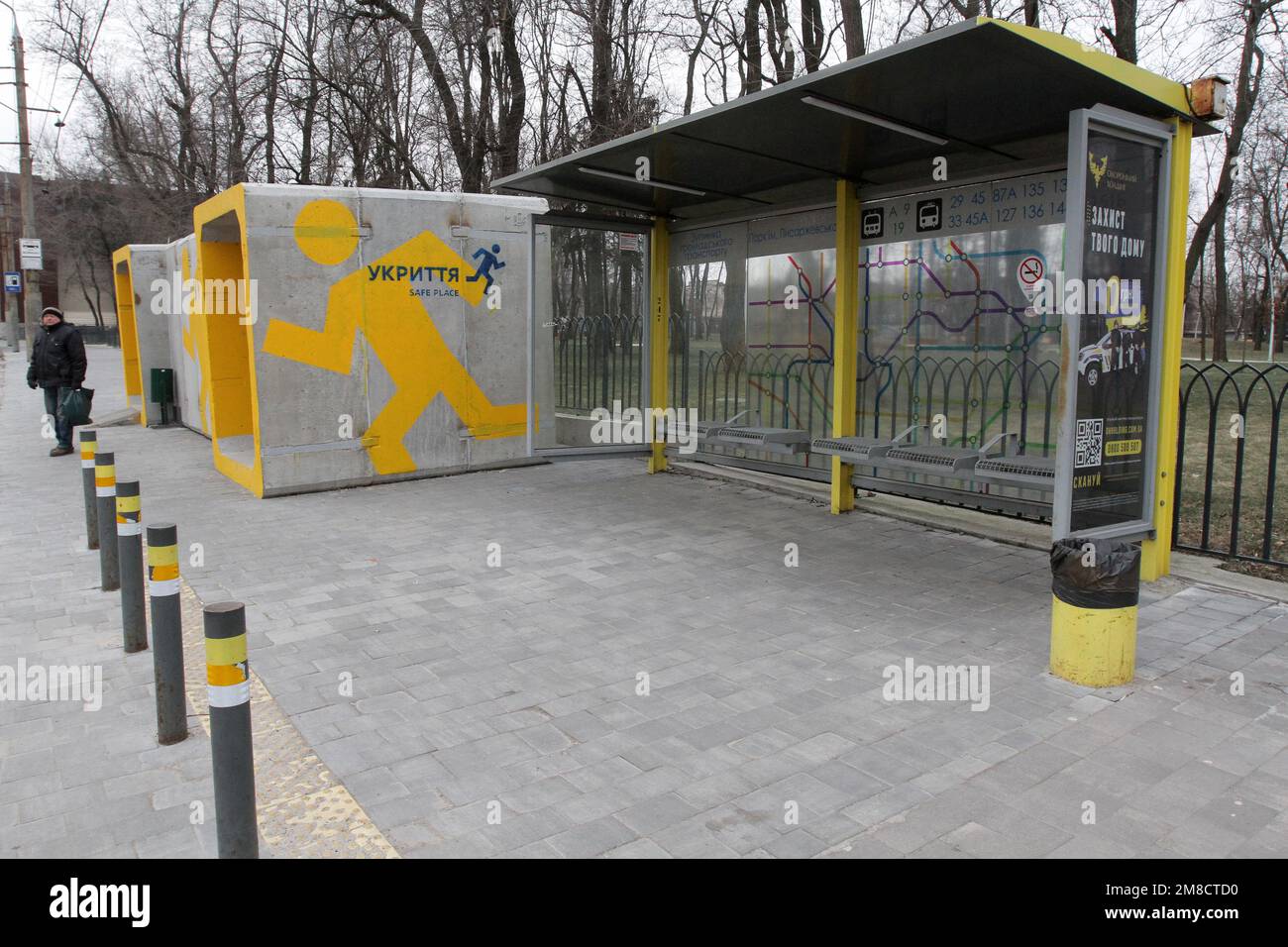 DNIPRO, UKRAINE - JANUARY 12, 2023 - A mobile bomb shelter made of ...