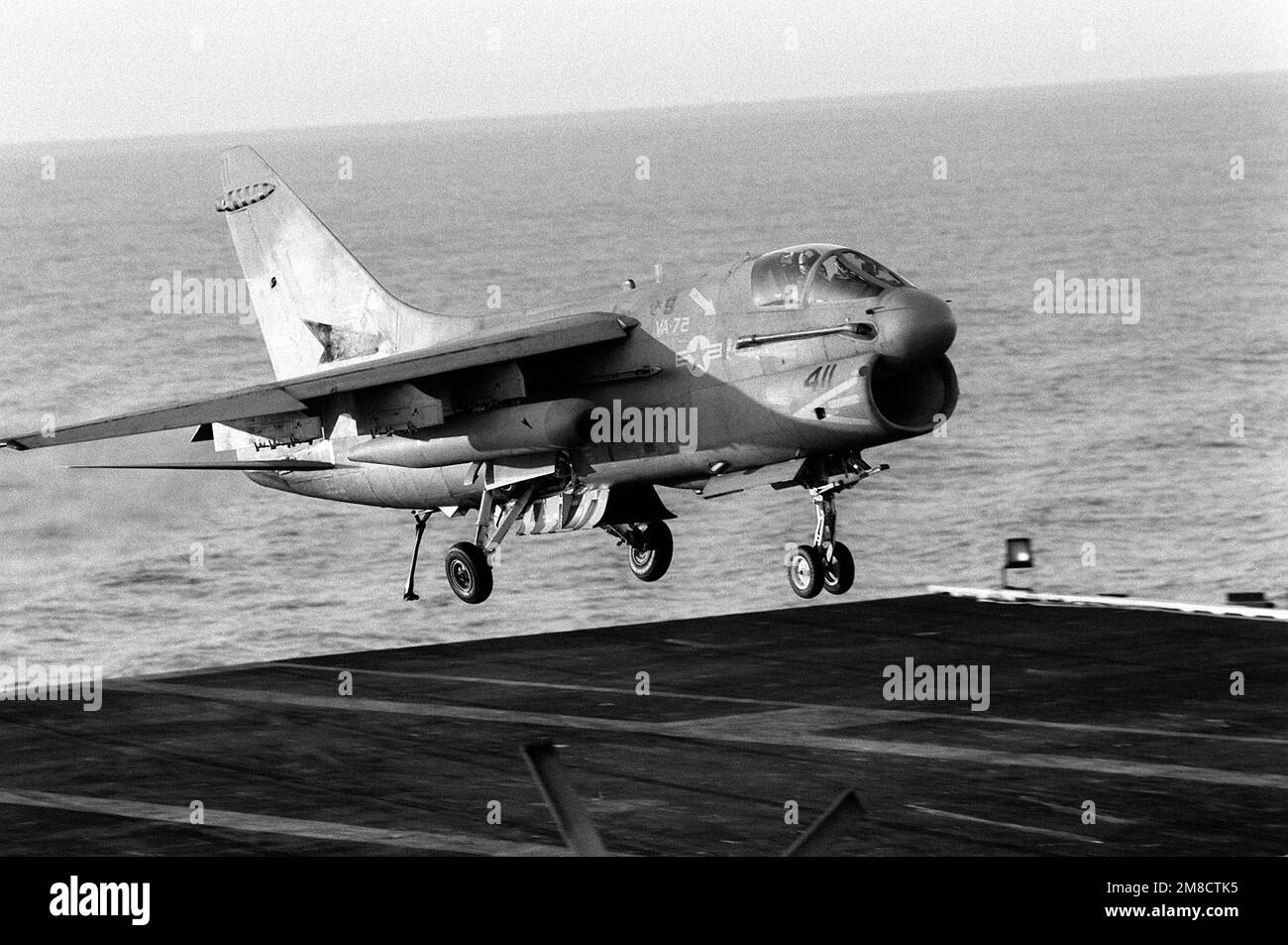An A-7E Corsair II aircraft of Attack Squadron 72 (VA-72) prepares to ...