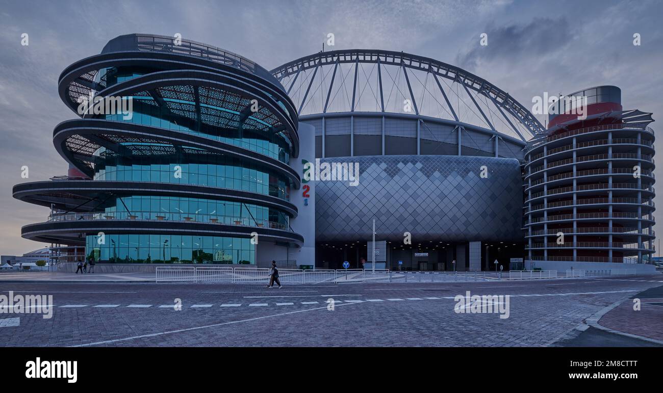 3-2-1 Qatar Olympic and Sports Museum in Doha, Qatar external sunset ...