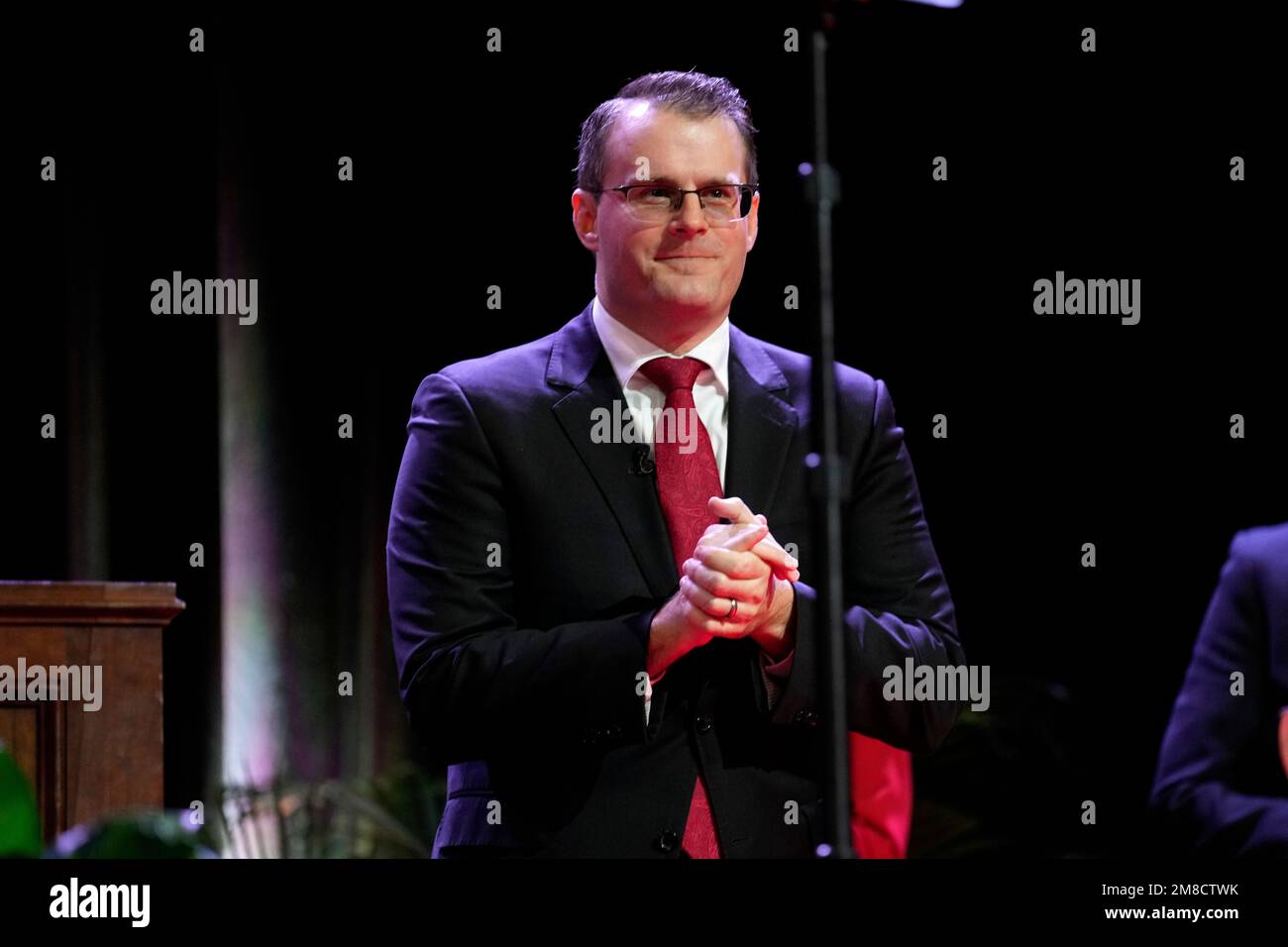 Iowa Lt. Gov. Adam Gregg smiles after delivering his inaugural address ...
