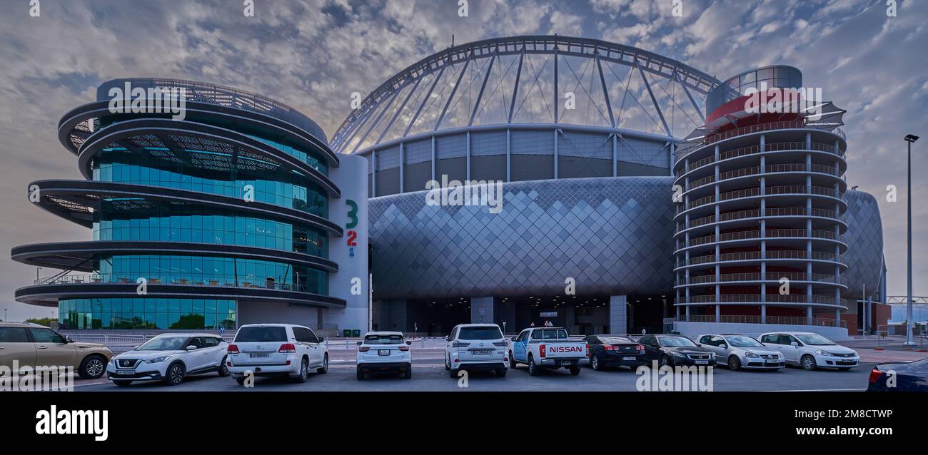 3-2-1 Qatar Olympic and Sports Museum in Doha, Qatar external sunset ...