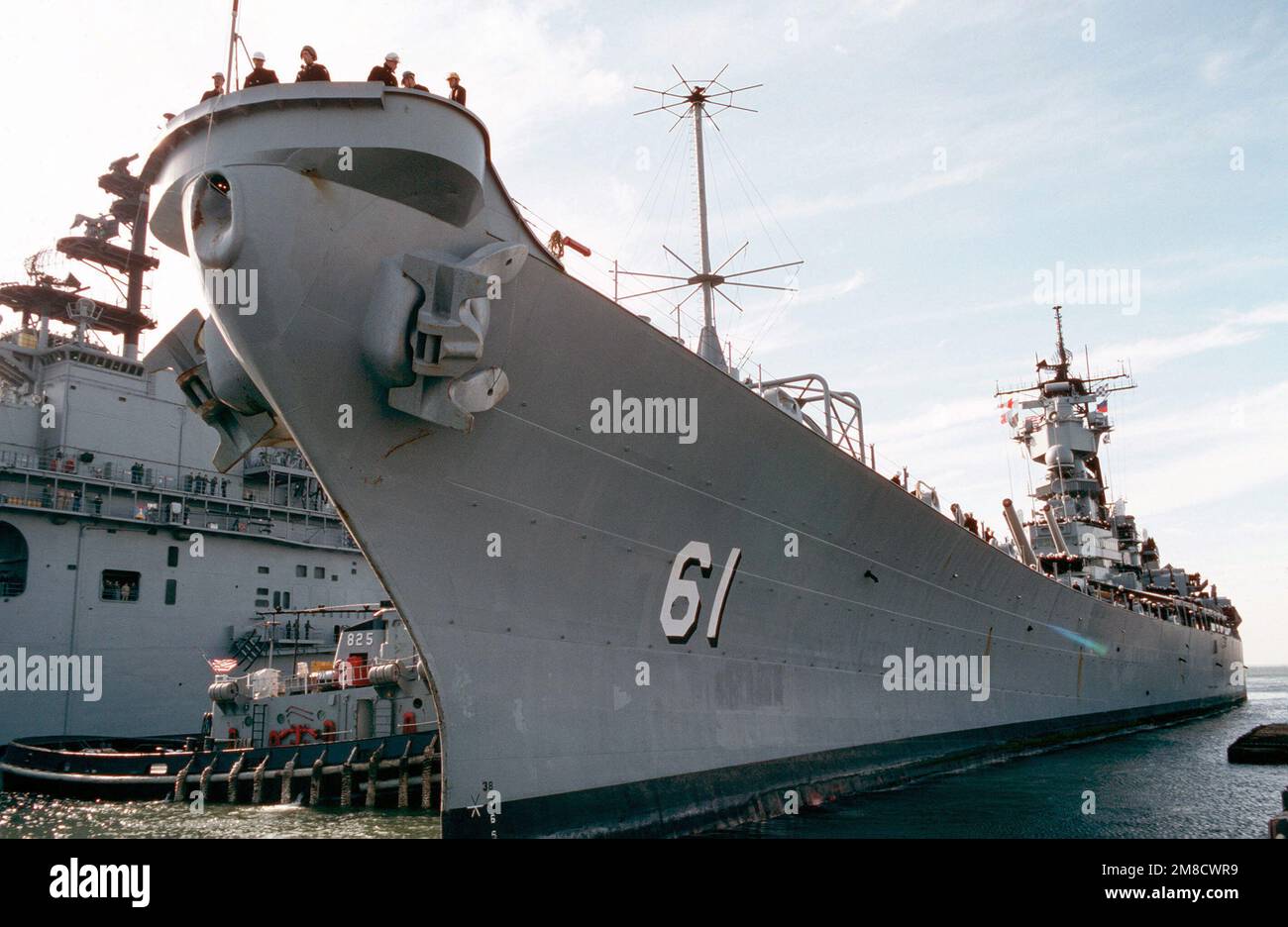 A port bow view of the battleship USS IOWA (BB 61) as the vessel is ...