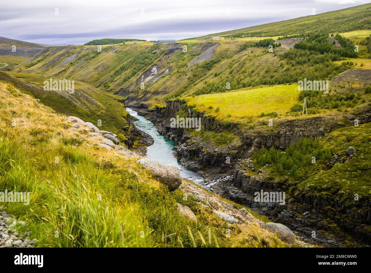 Studlafoss and Studlagil Basalt Rock Columns Canyon Dramatic Landscape ...