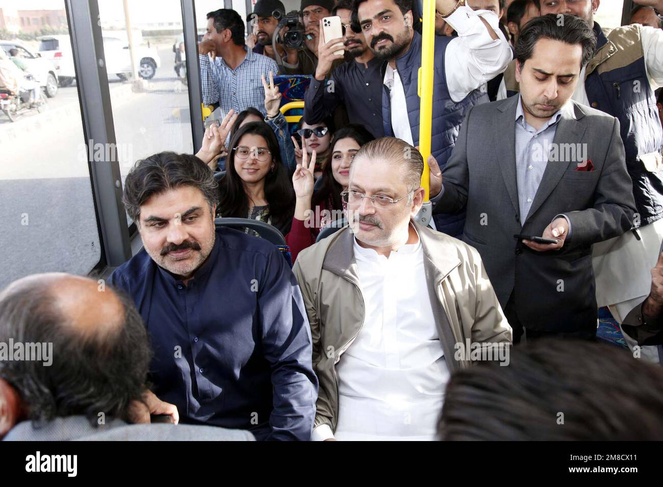 Sindh Information and Transport Minister Sharjeel Inam Memon along with Nasir Hussain Shah ...