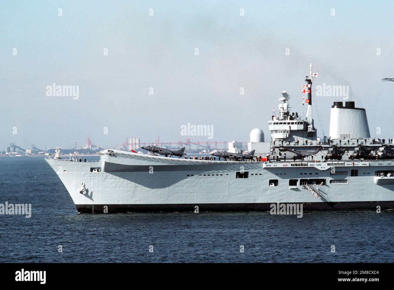 A port view of the bow section of the British light aircraft carrier ...