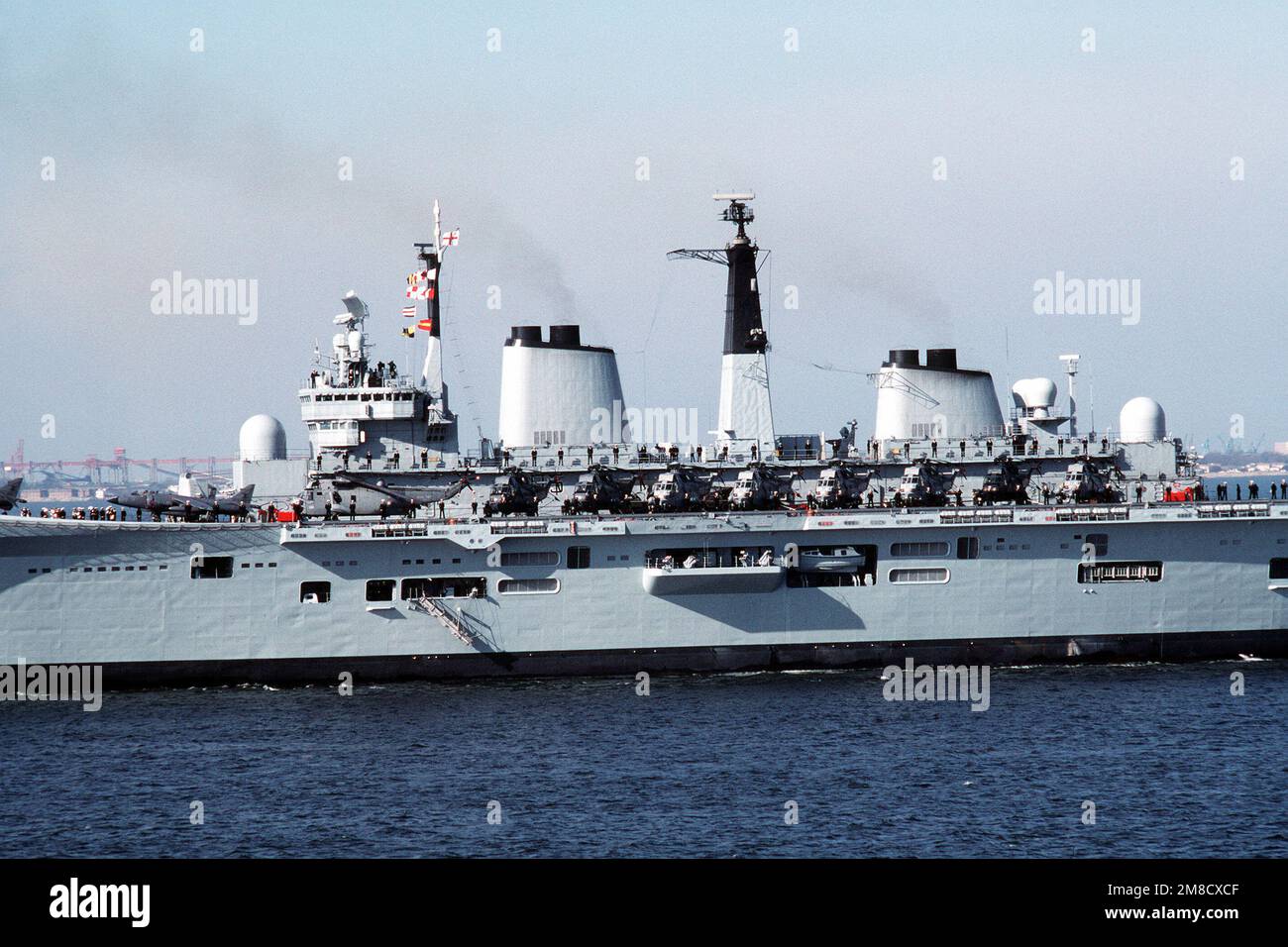 A port amidships view of the British light aircraft carrier HMS ...