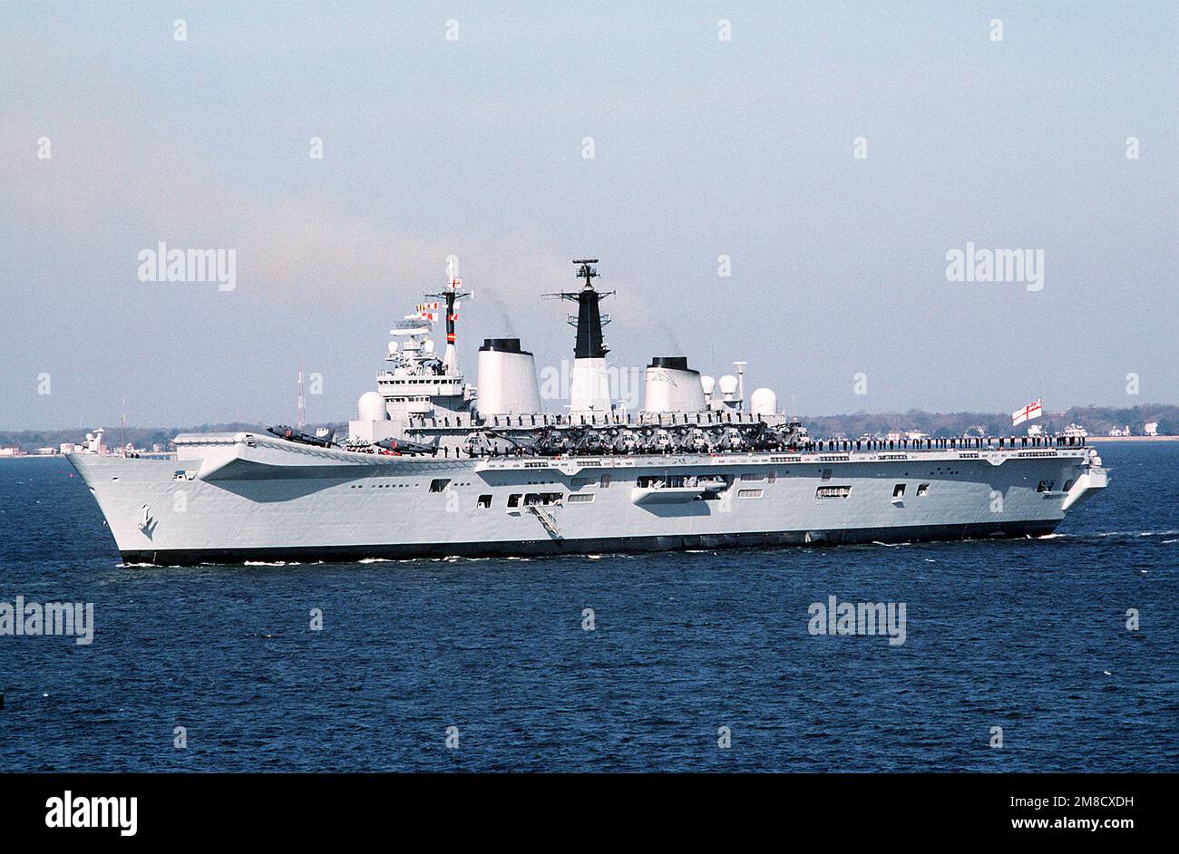 A port beam view of the British light aircraft carrier HMS INVINCIBLE ...