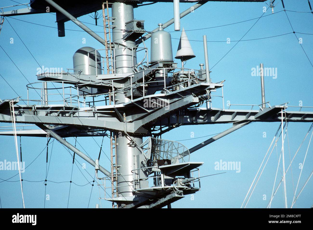 A view of the midsection of the pole mast of the nuclear-powered ...