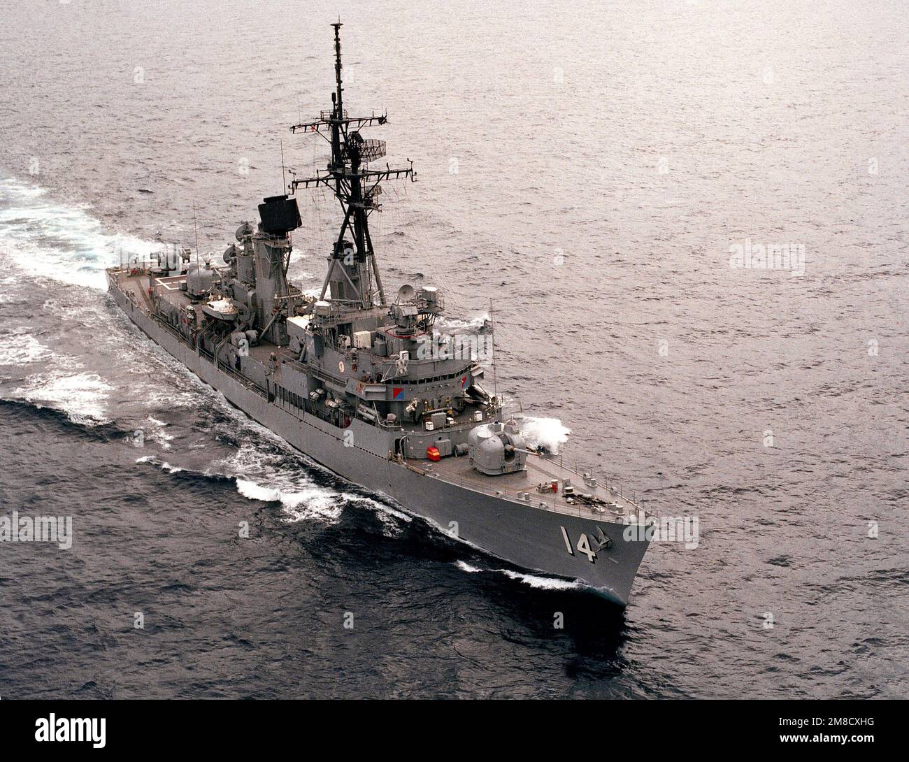 A starboard bow view of the guided missile destroyer USS BUCHANAN (DDG ...