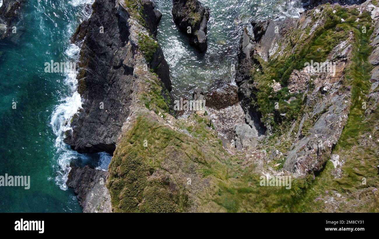 Seashore, view perpendicular from above. Beautiful sea rocks. The edge ...