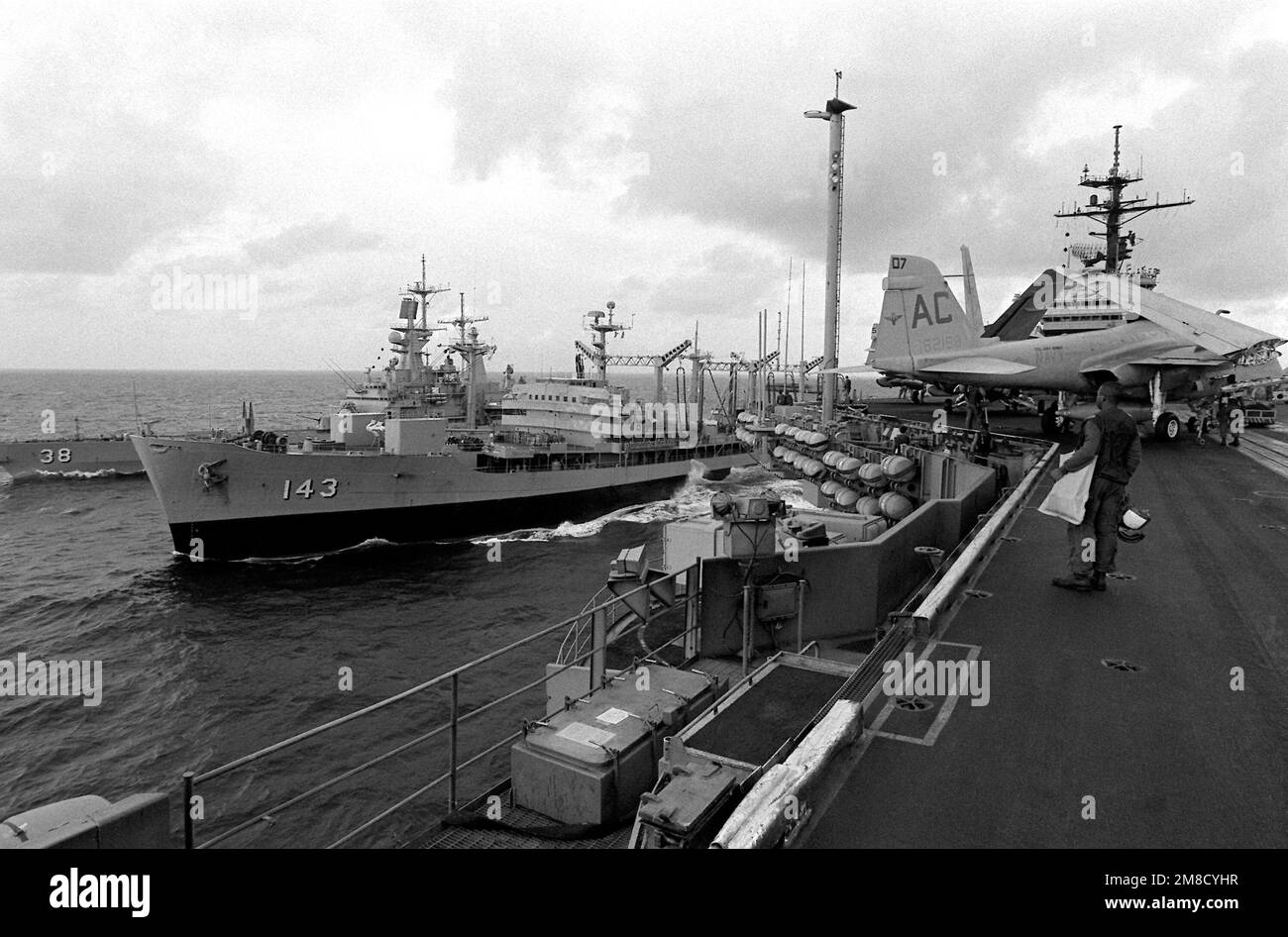 The fleet oiler USNS NEOSHO (T-AO 143) steams alongside the aircraft ...