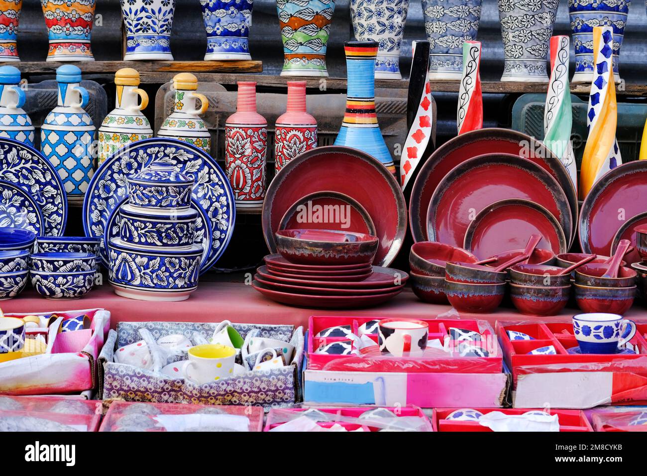 Hand made colorful ceramic pottery. Hand painted pottery. Traditional ...