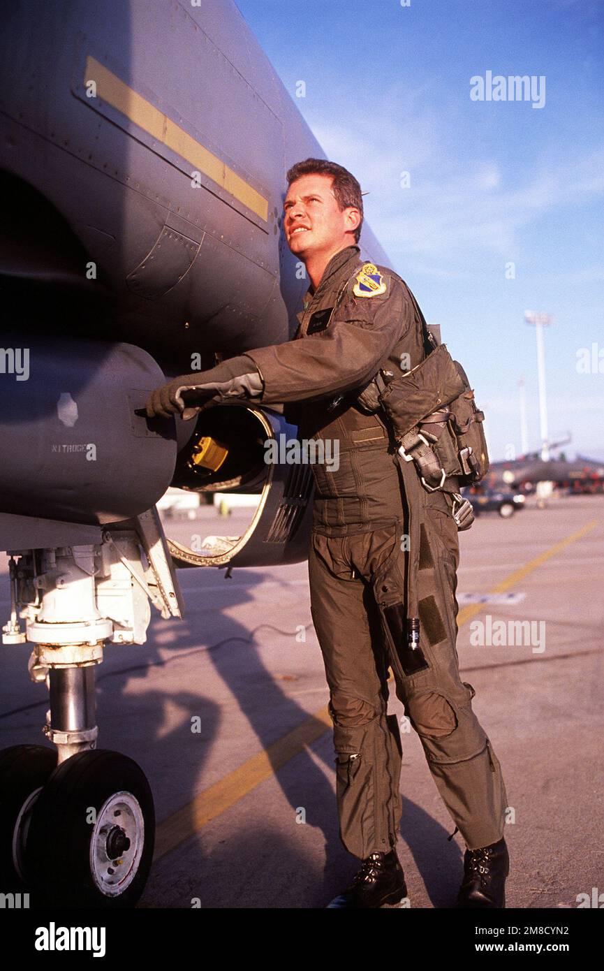 CPT Neil Wilson, 335th Tactical Fighter Squadron, performs a preflight ...