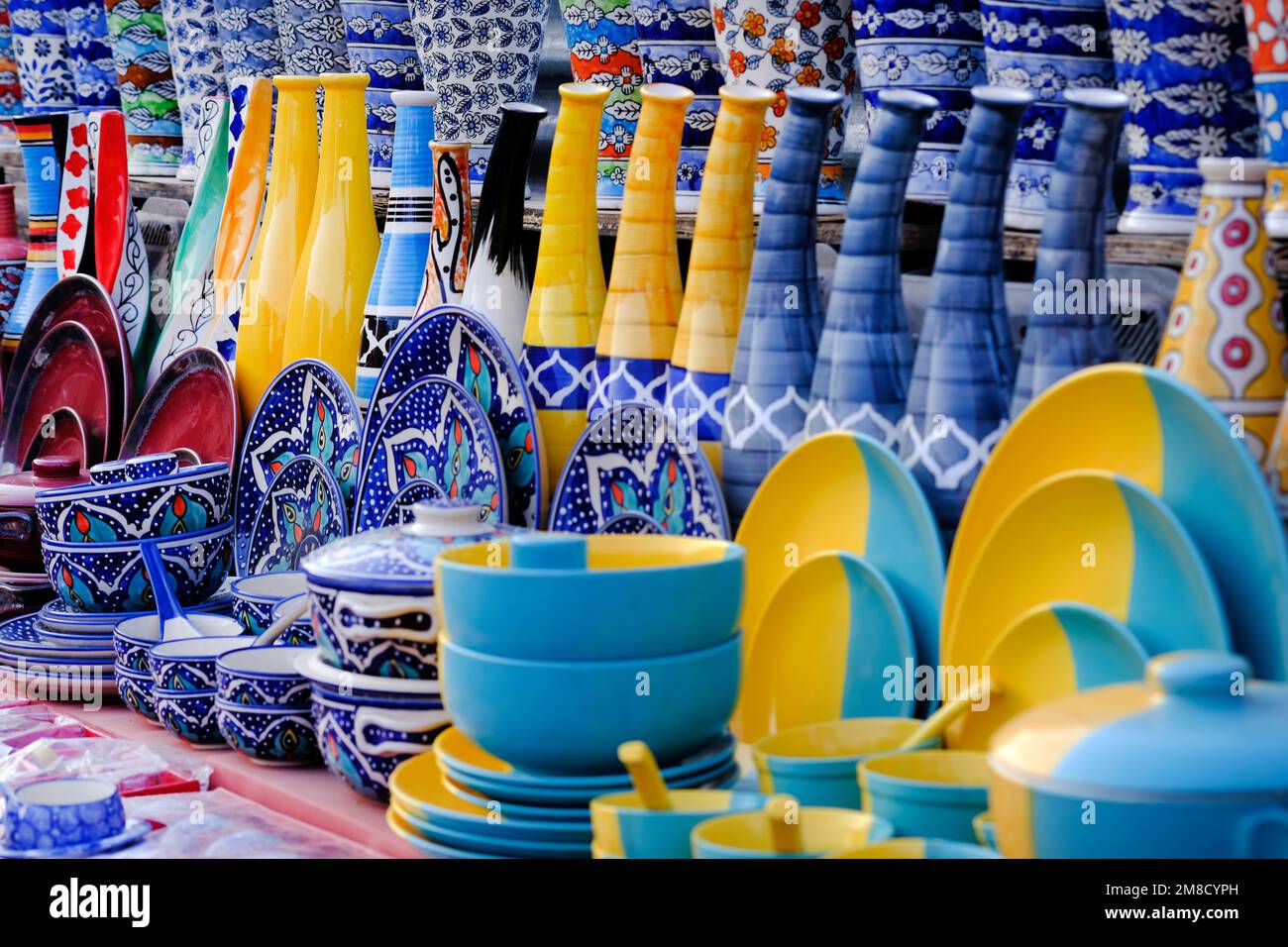 Hand made colorful ceramic pottery. Hand painted pottery. Traditional ...