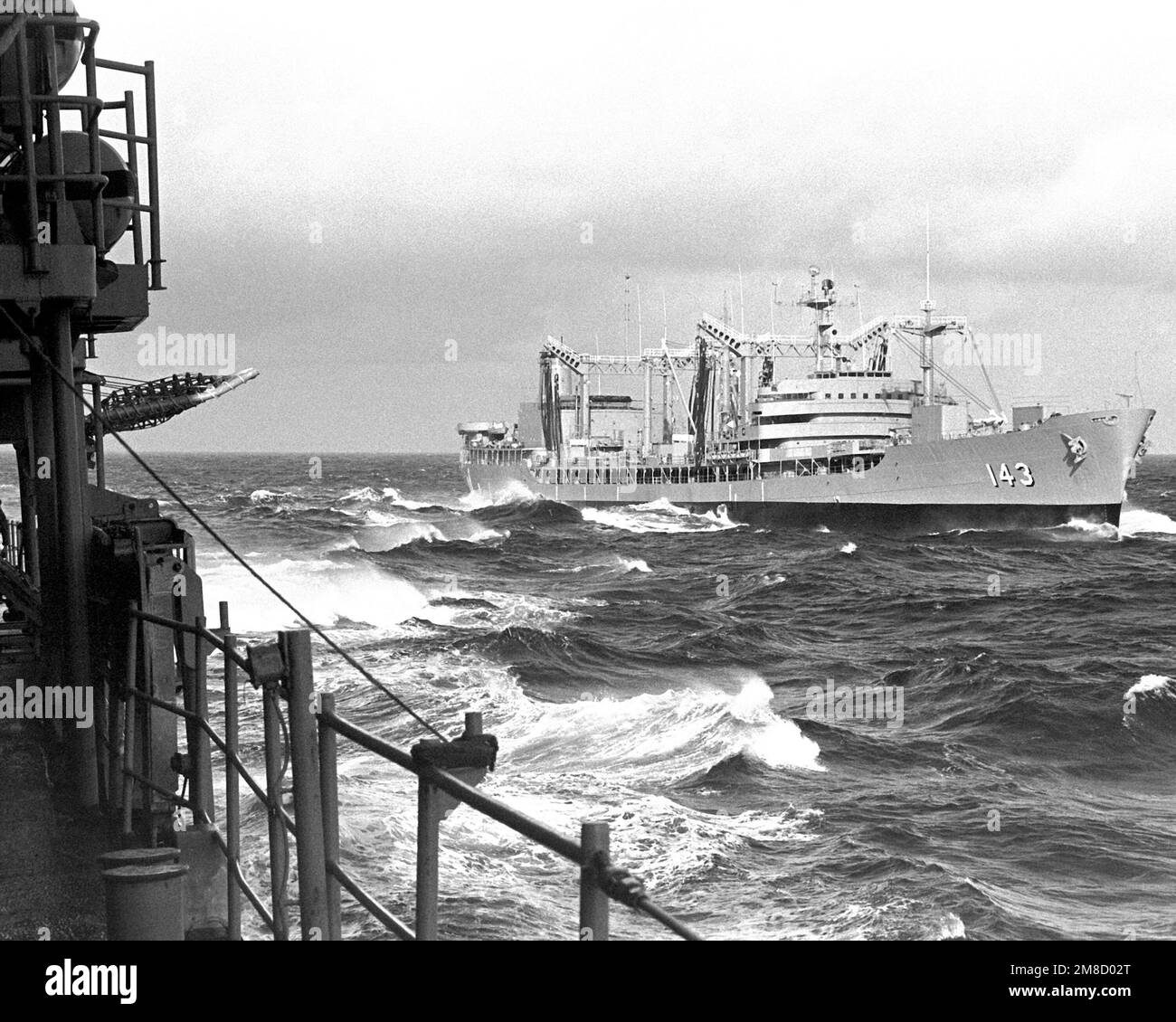 A starboard bow view of the fleet oiler USNS NEOSHO (T-AO-143) as seen ...