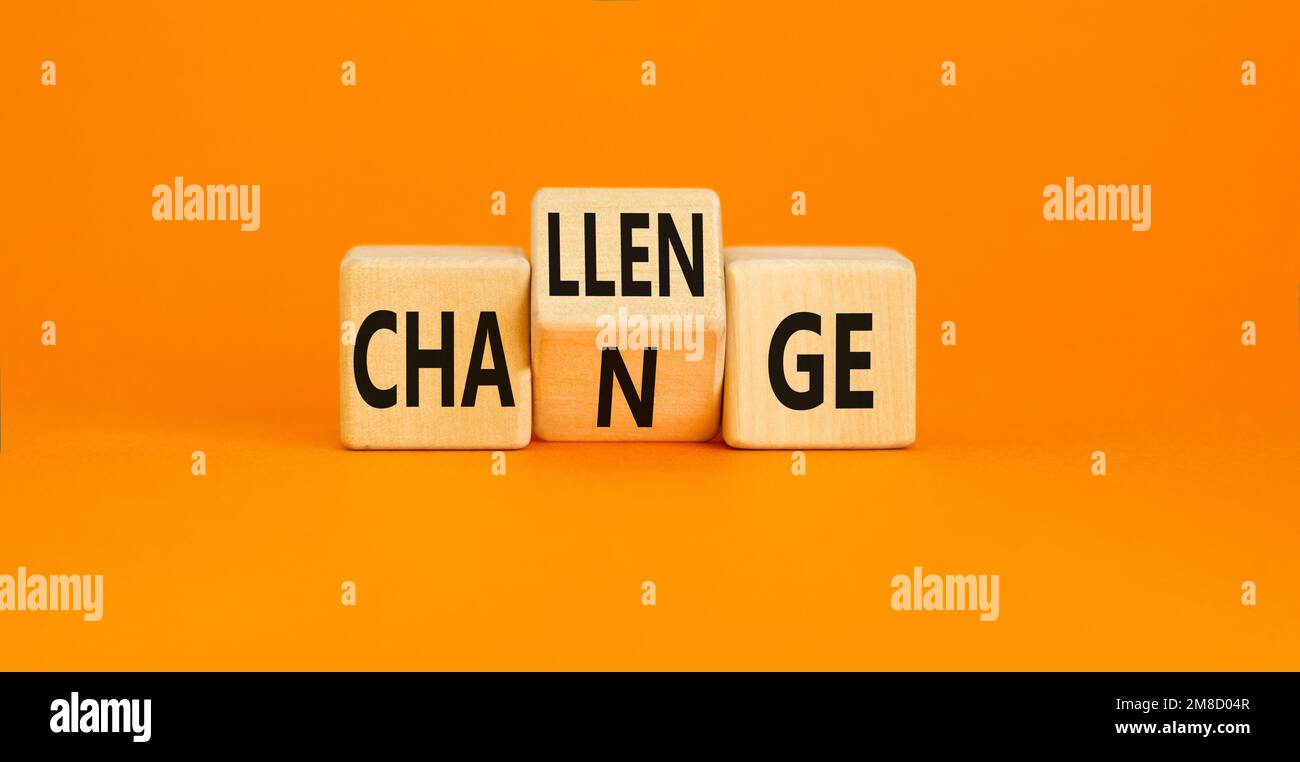Challenge and change symbol. Concept word Challenge Change on wooden ...