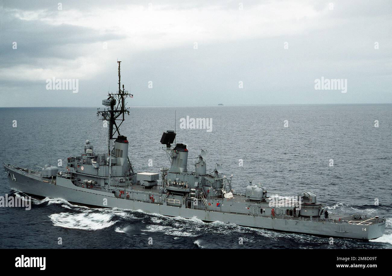 A port view of the guided missile destroyer USS BUCHANAN (DDG-14 ...