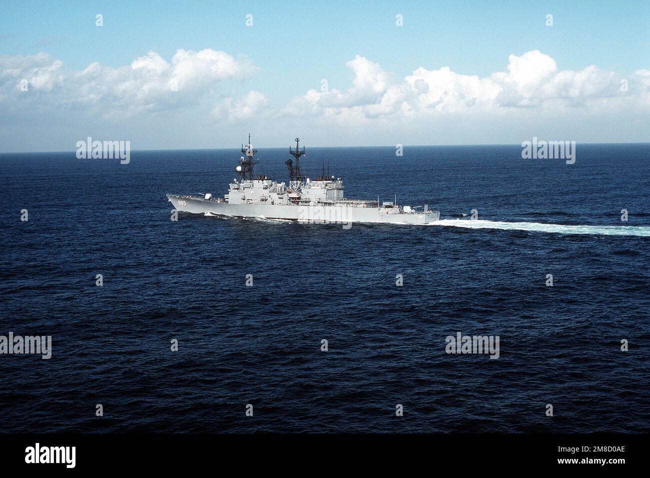 A port view of the destroyer USS CUSHING (DD-985) underway near San ...