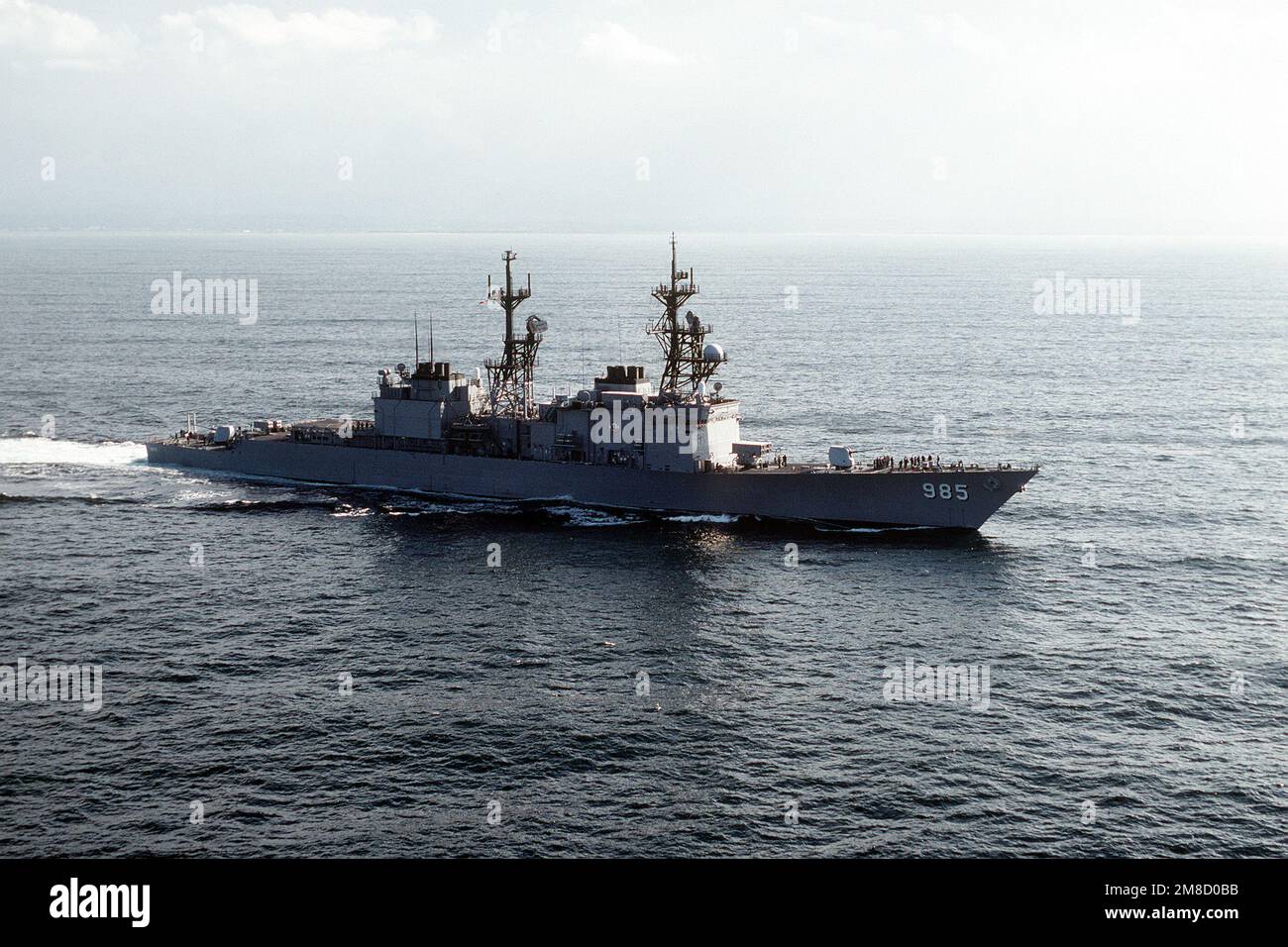 A starboard view of the destroyer USS CUSHING (DD-985) underway near ...