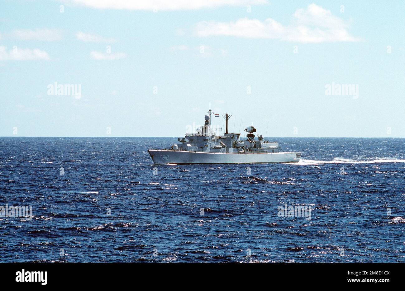 A port beam view of the Dutch frigate HR MS BANCKERT (F-810) underway ...