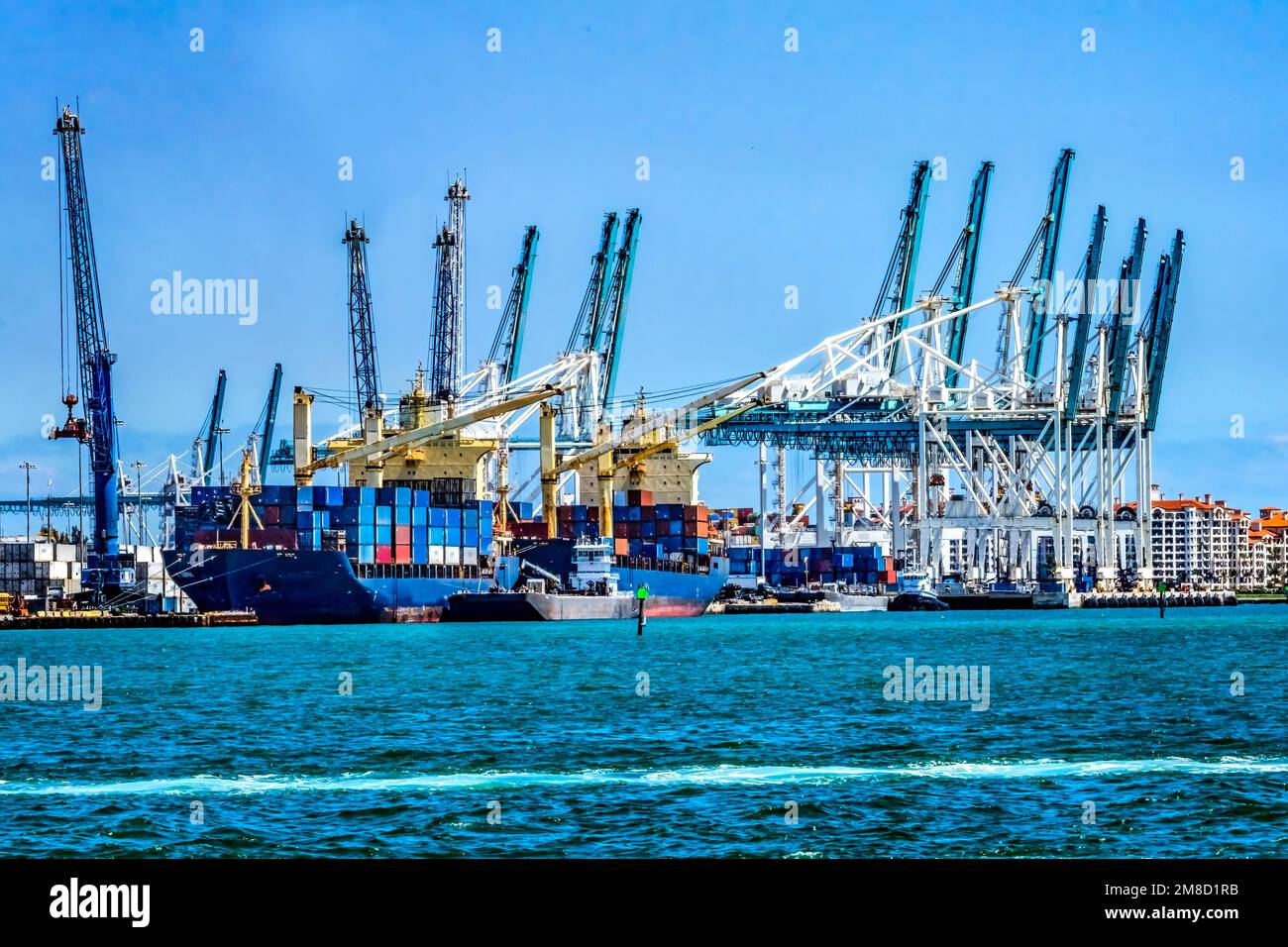 Port of Miami Harbor Freighter Towers Miami Florida Stock Photo - Alamy