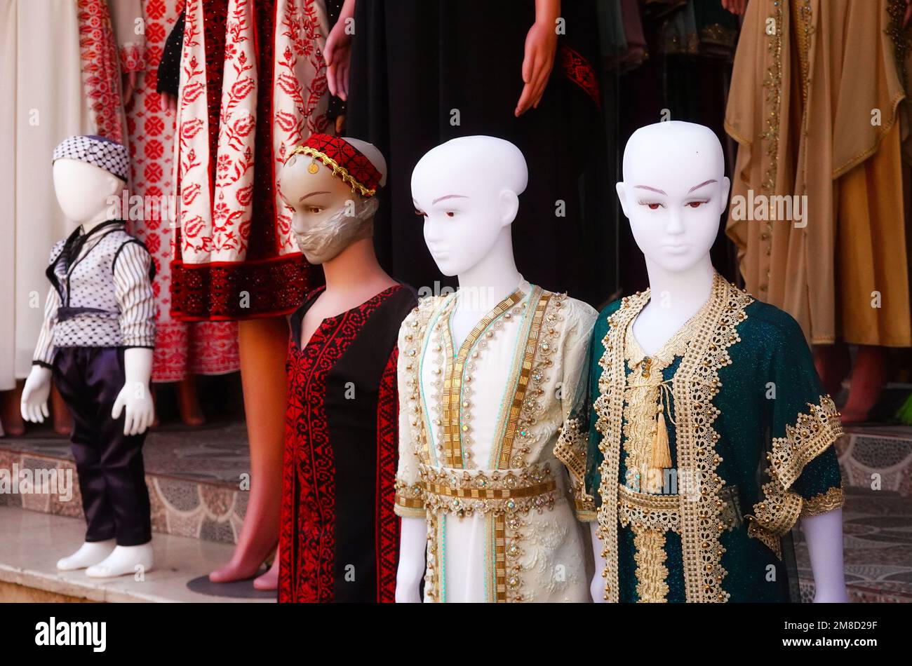 Textile Souk Market in Israel, Barta’a. National Arab Dresses on the ...