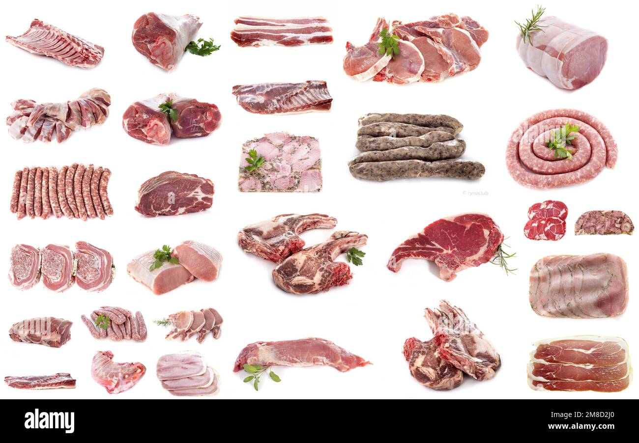 pork meats in front of white background Stock Photo - Alamy