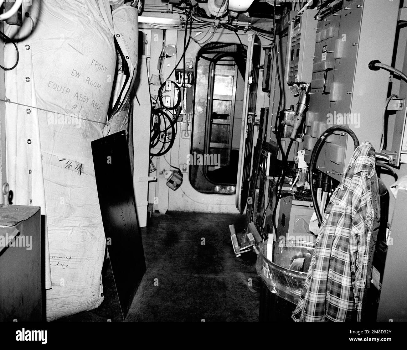 A view of the electronic warfare room of the guided missile cruiser ...