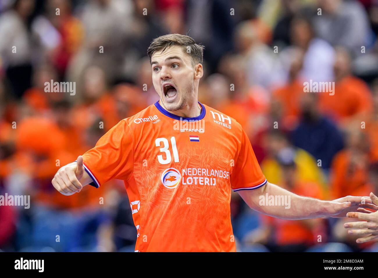 CRACOW, POLAND - JANUARY 13: Kay Smits of The Netherlands reacts during ...