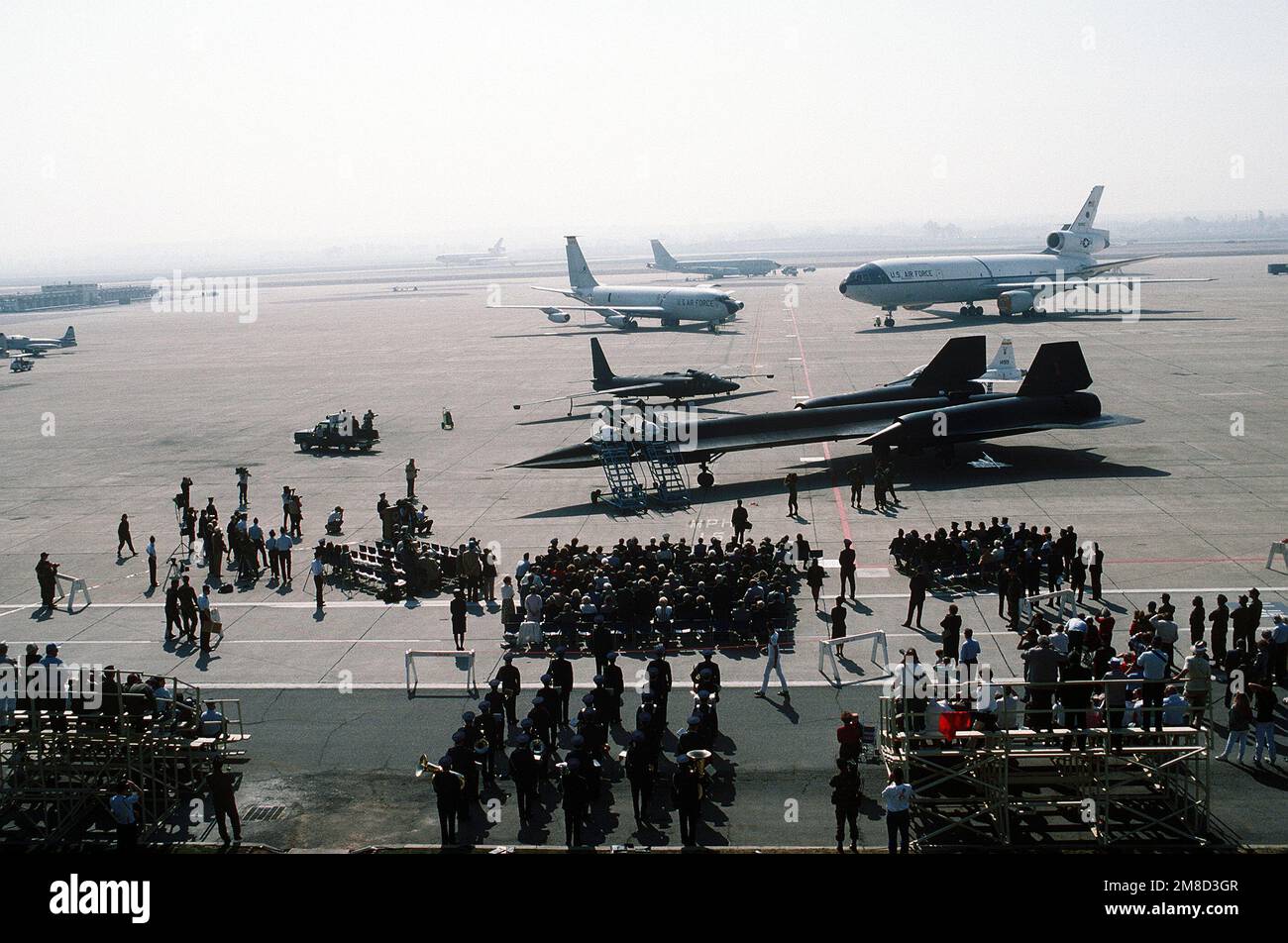 Overall view of flight line showing a SR-71 Black Bird, reconnaissance ...