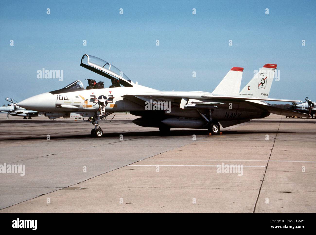 A left front view of a Fighter Squadron 41 (VF-41) F-14A Tomcat ...