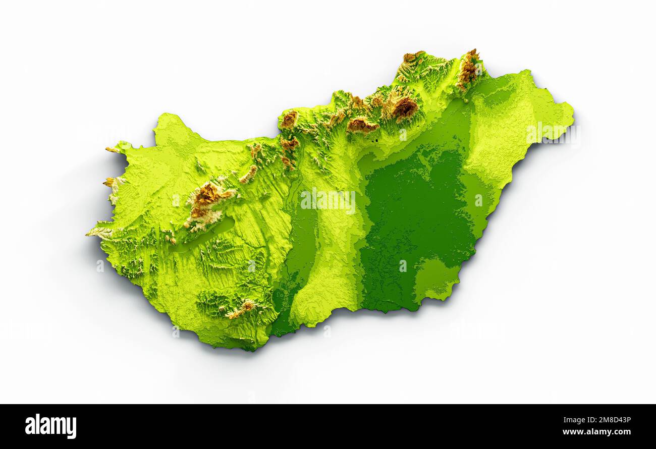 A 3D rendering of hypsometric elevation tint spectral Hungary map ...