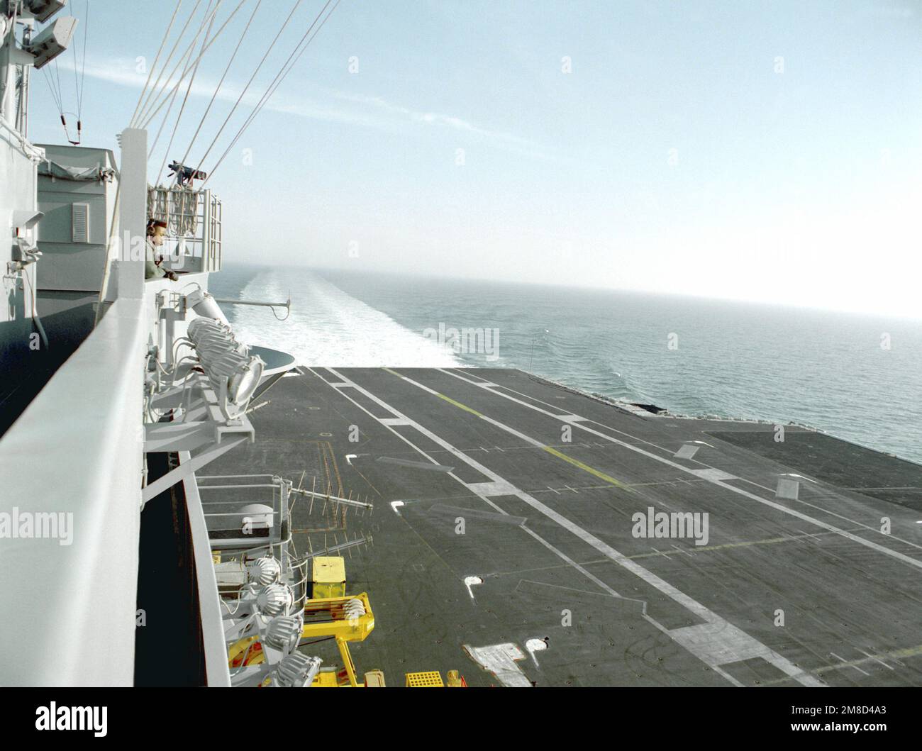 A view looking aft from the signal bridge aboard the nuclear-powered ...