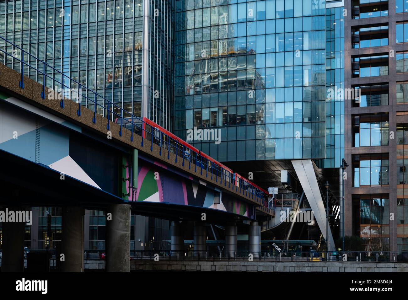 London - 01 26 2022: DLR station at Heron Quays in Canary Wharf ...
