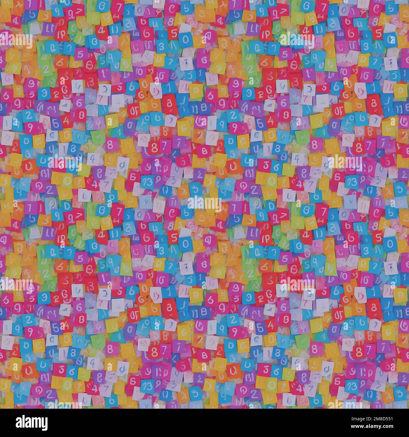 Seamless background. A pile of multi-colored squares with numbers on ...
