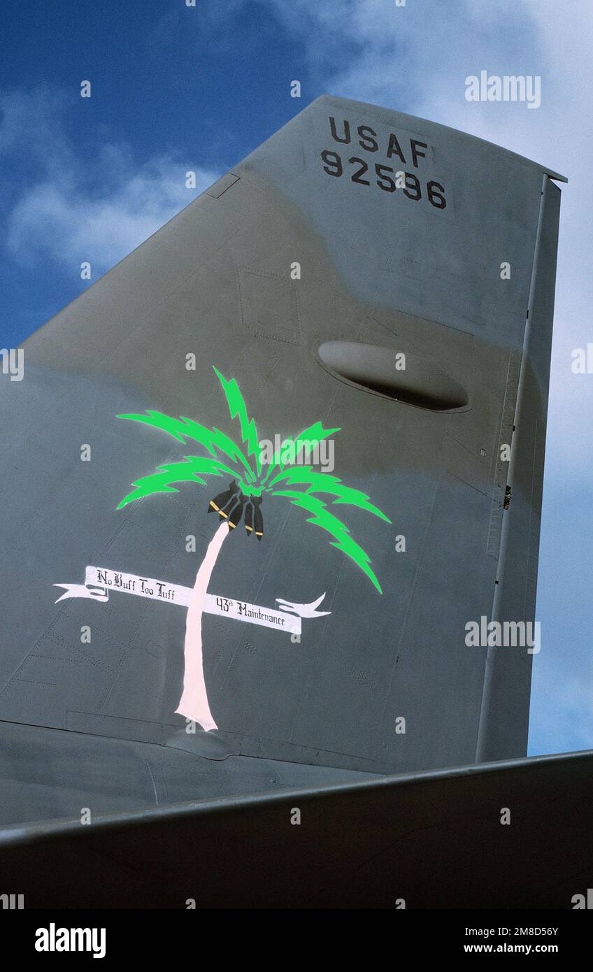A view of the tail section of the 43rd Bombardment Wing B-52G ...