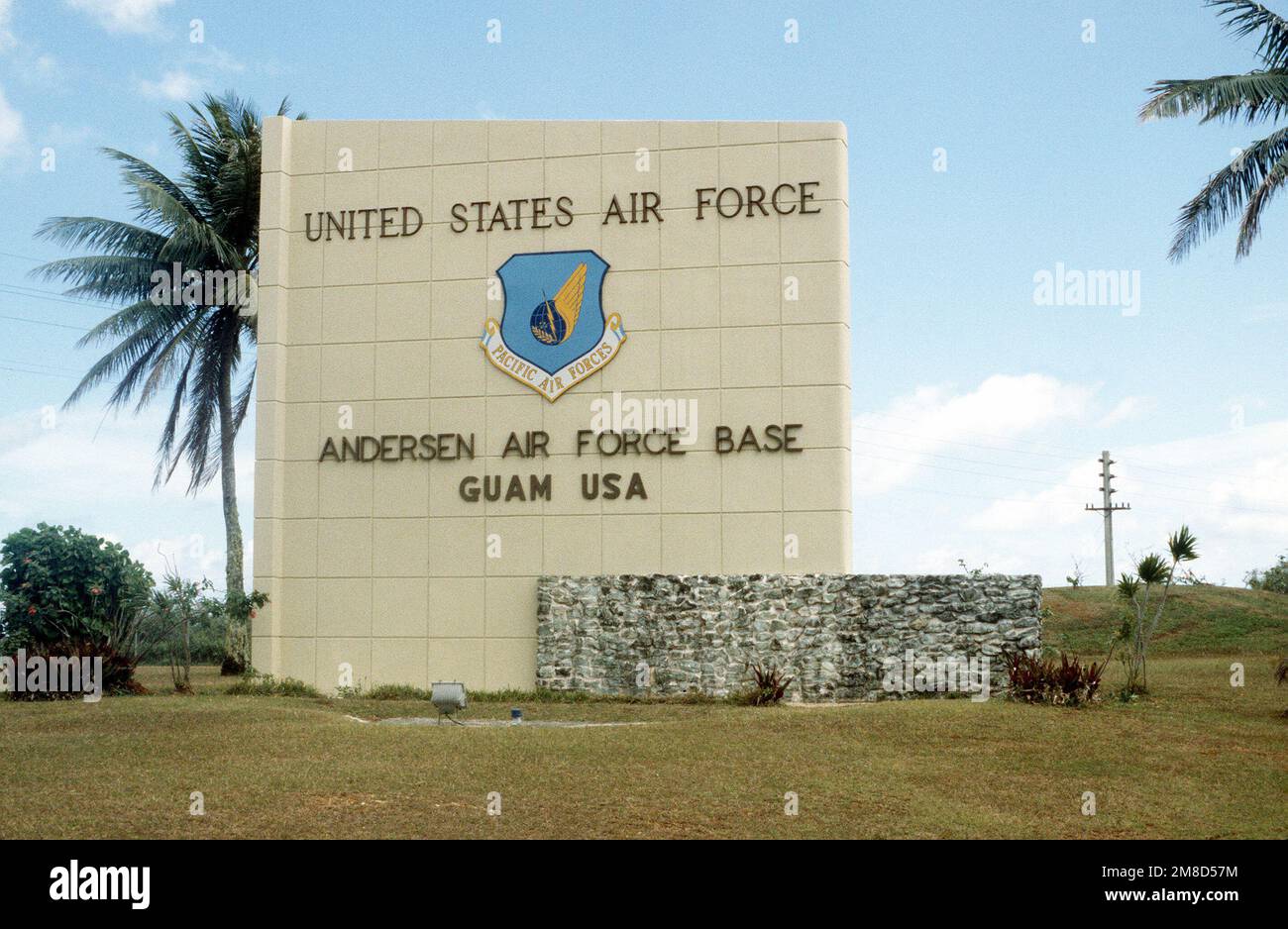 A view of the sign at the base's front gate. Base: Andersen Air Base ...